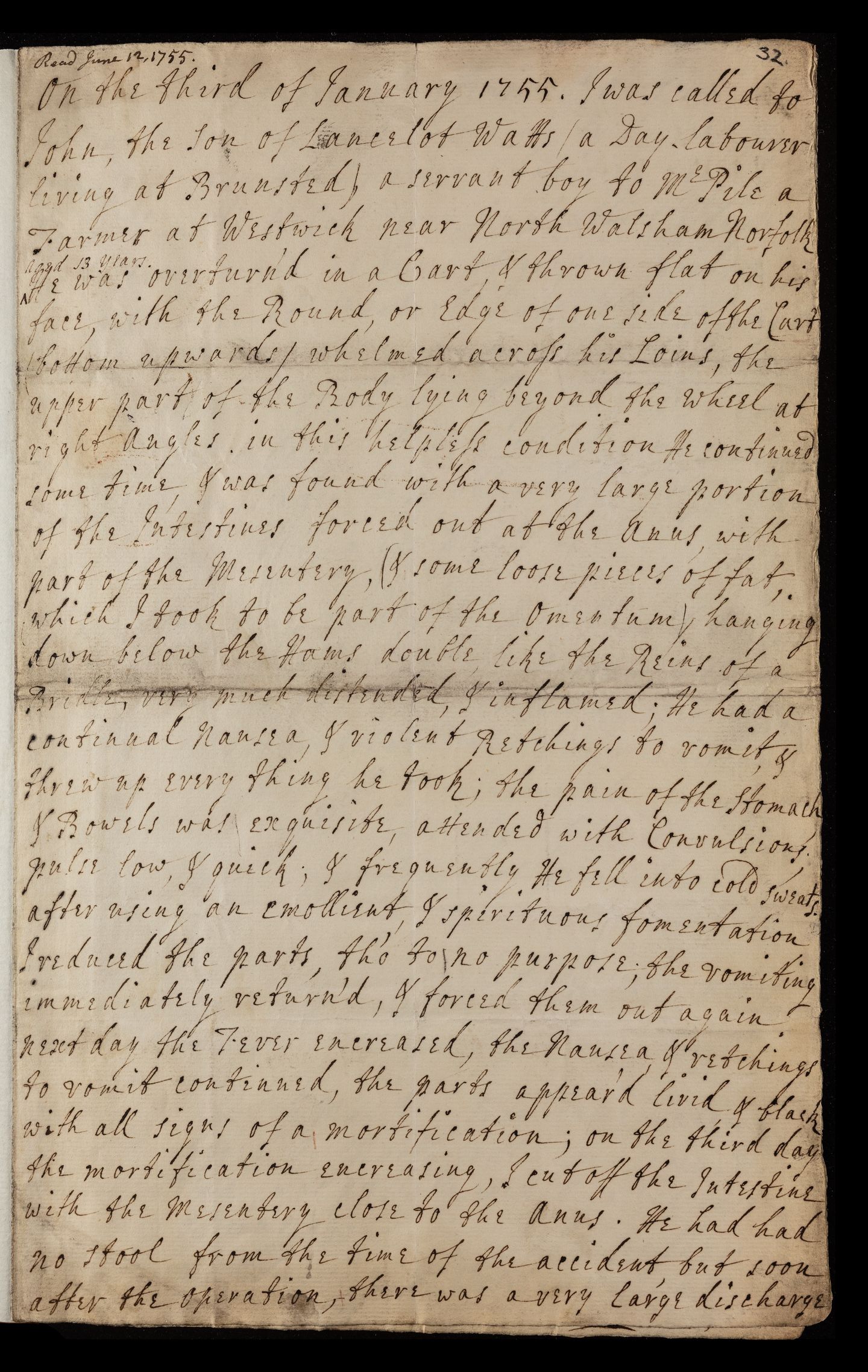 Letter, 'The case of a boy who recovered from a serious injury to his ...