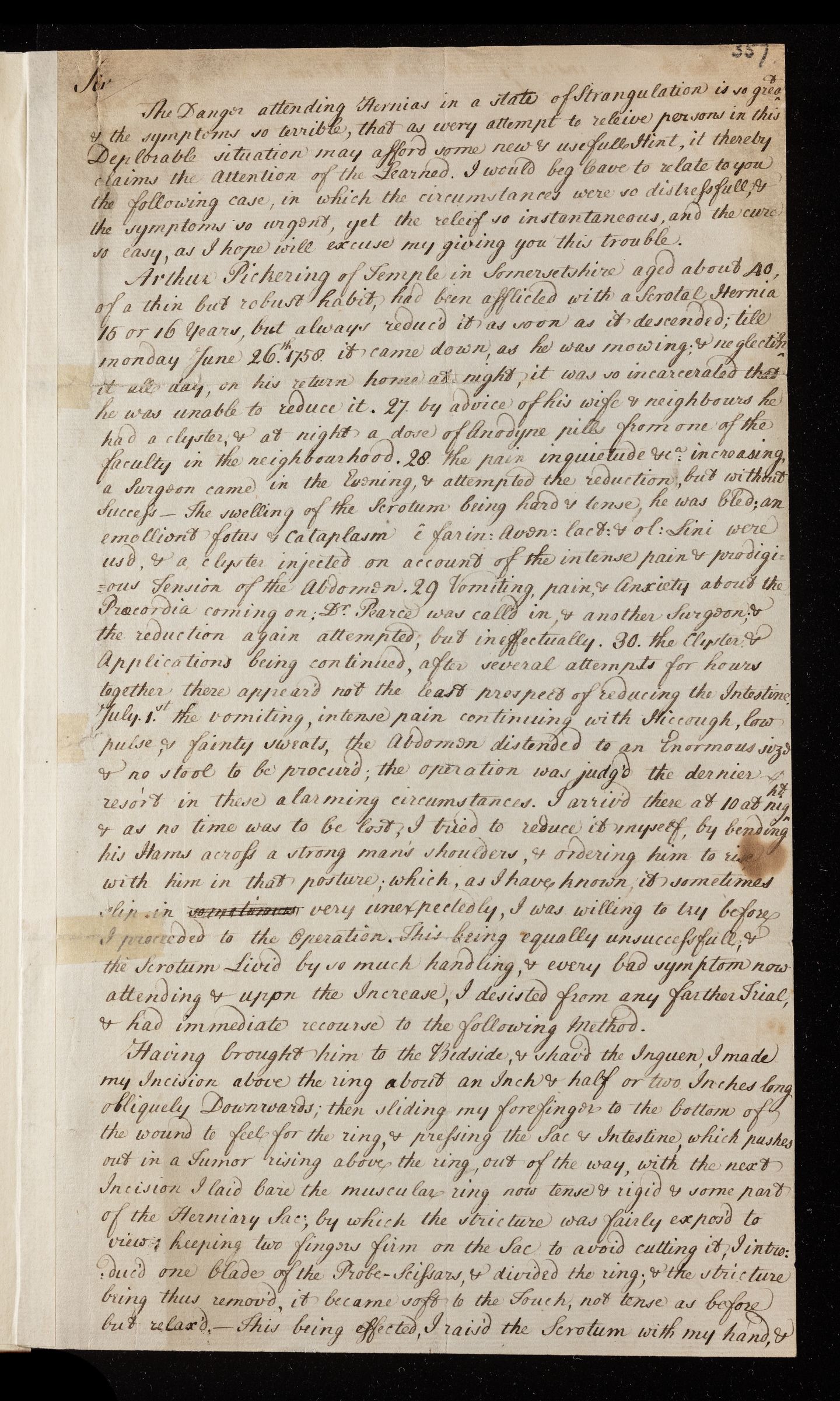 Paper, 'Of a scrotal hernia, with a note by James Parsons' by William ...
