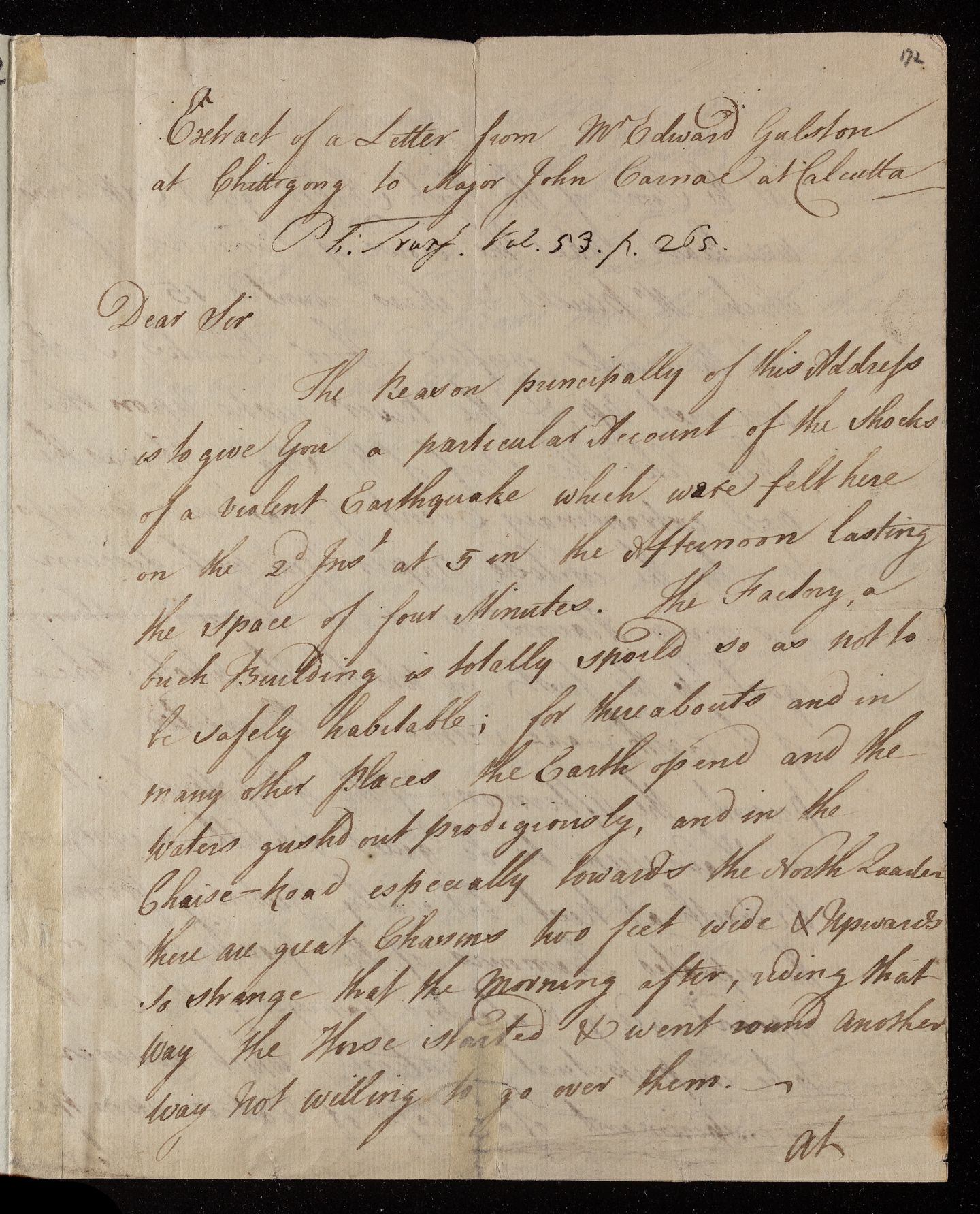 Letter, 'Of earthquakes' from Edward Gulston to John Carnac | The Royal ...