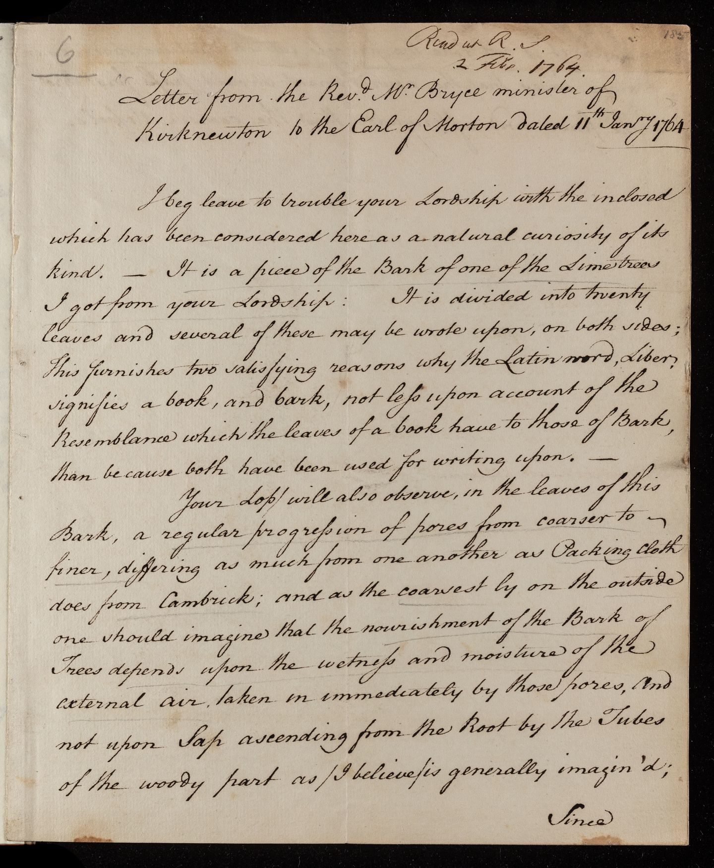 Letter, 'Of lime-tree bark' from Reverend Bryce to James Douglas | The ...
