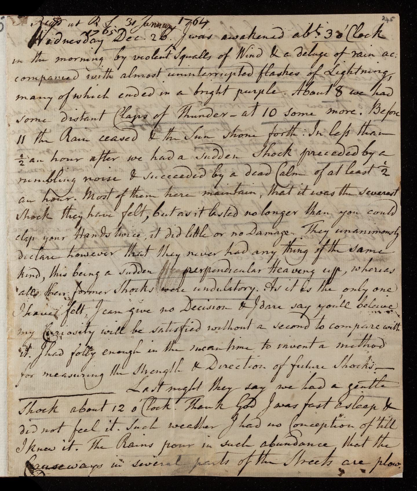 Letter, 'Of an earthquake at Lisbon 26 December 1764' from unknown ...
