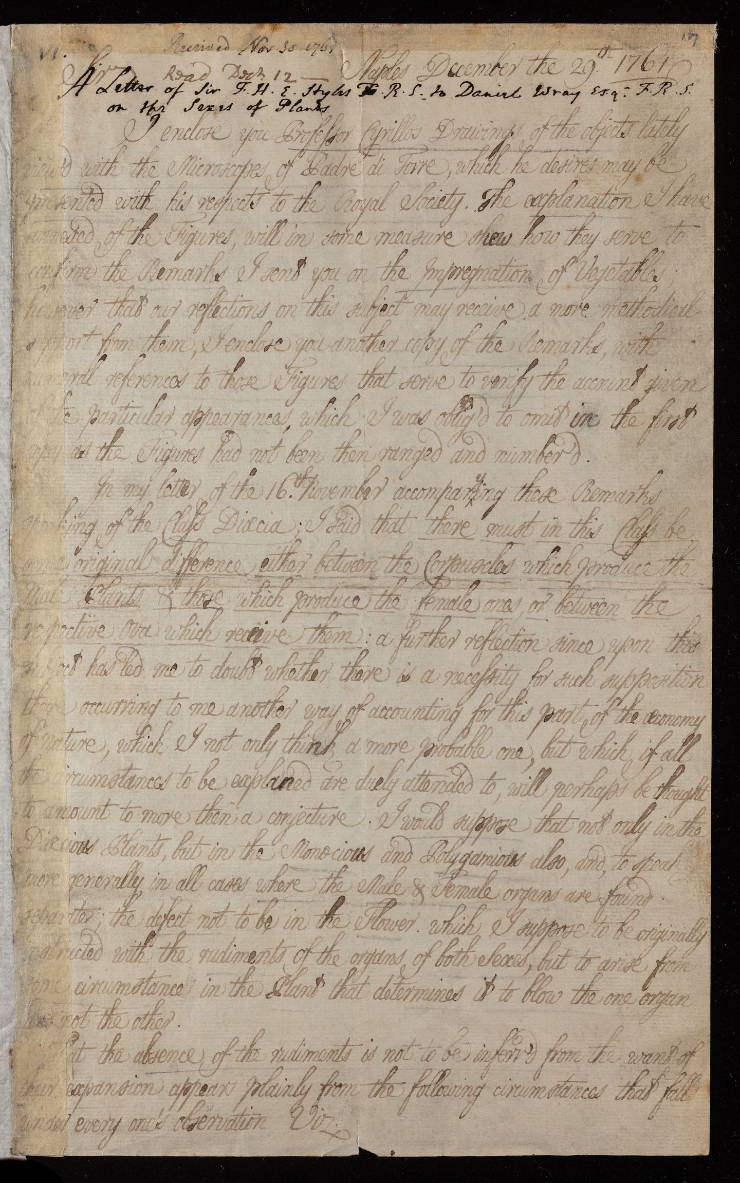 Letter, 'On the sexes of plants' from Francis Haskins Eyles Stiles to ...