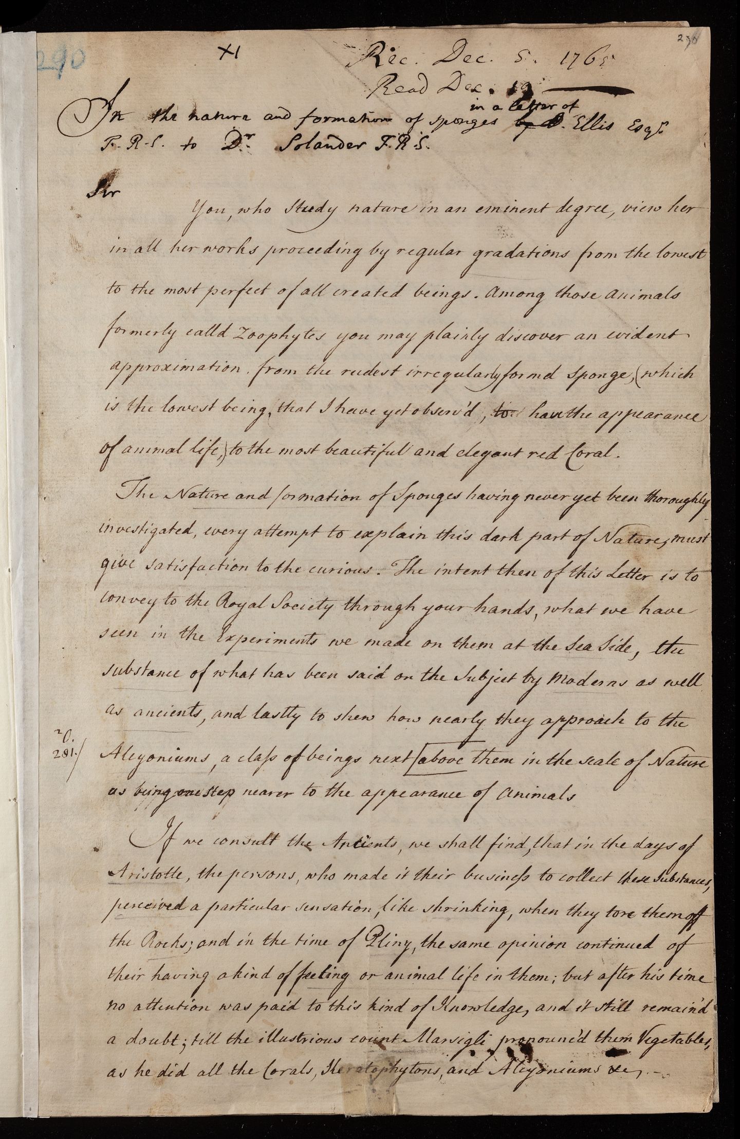 Letter, 'Of the nature and formation of sponges' from John Ellis to ...