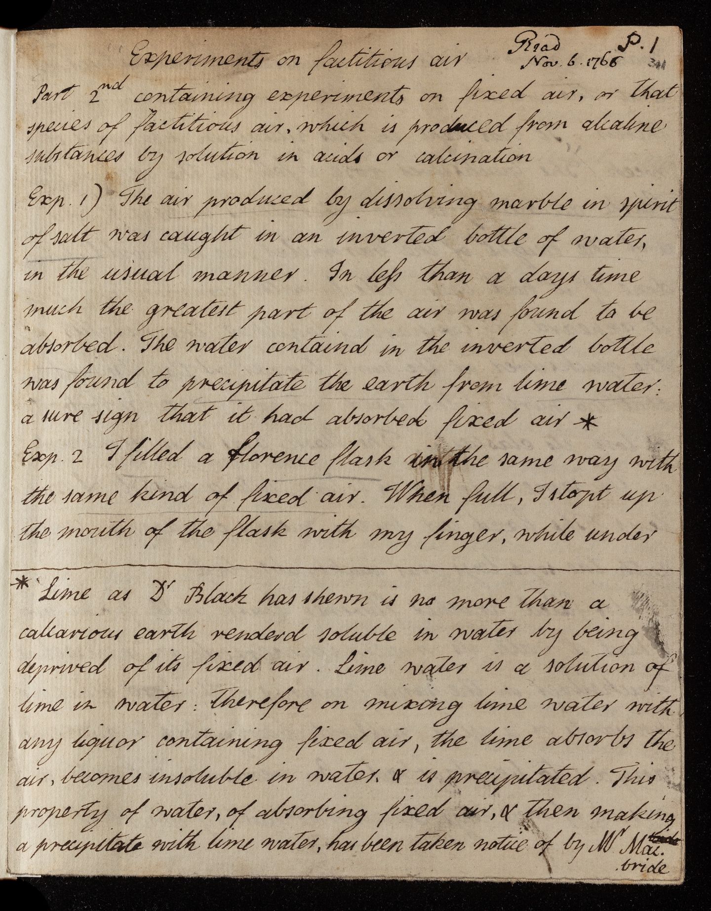 Paper, 'Experiments on factitious air, part II' by Henry Cavendish ...