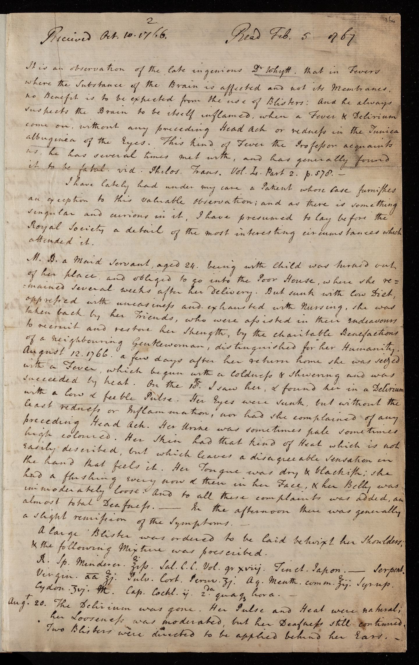 Paper, 'The treatment of a medical case' by Thomas Percival | The Royal ...