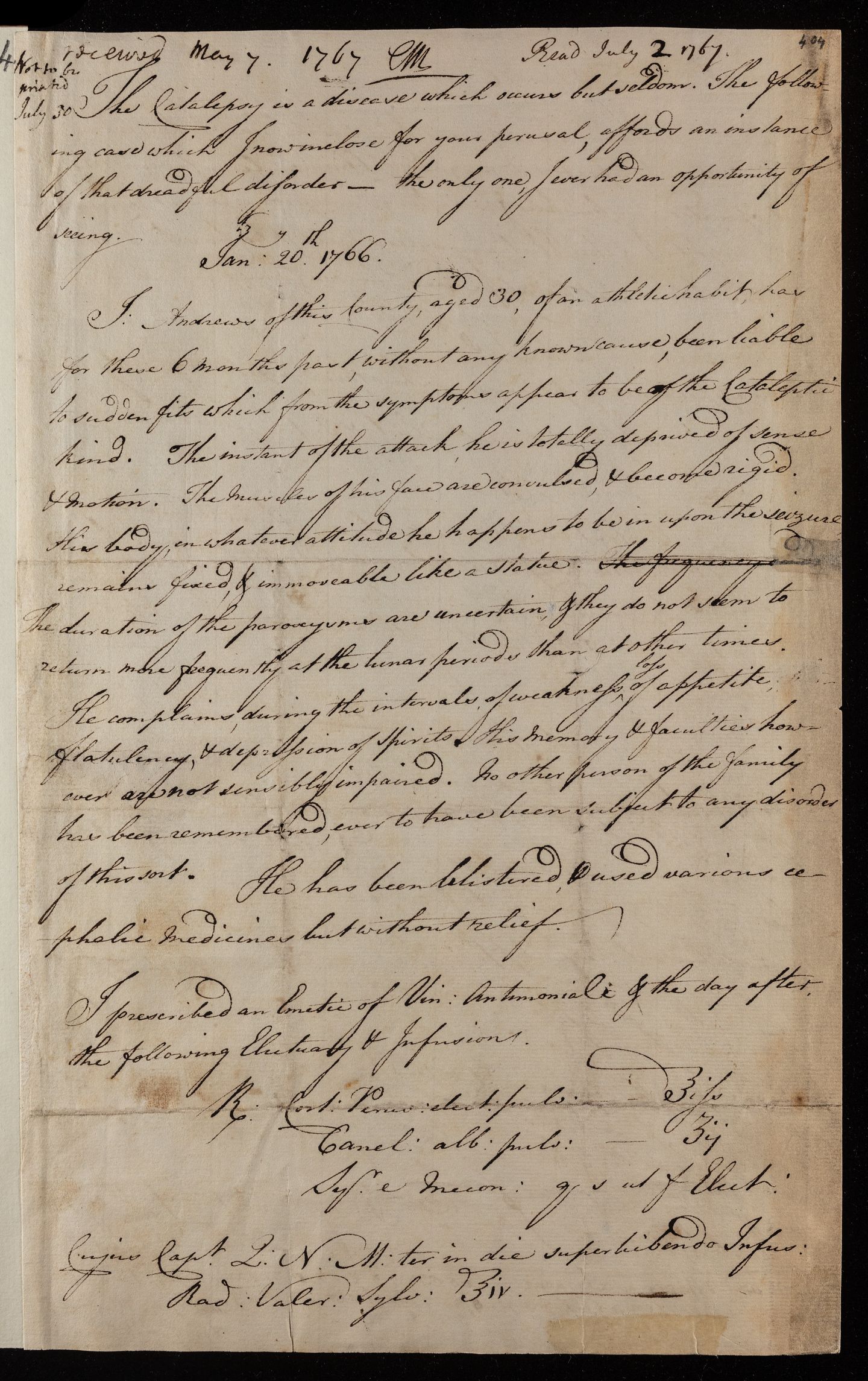 Paper, 'Of a cataleptic patient' by Anthony Fothergill | The Royal ...