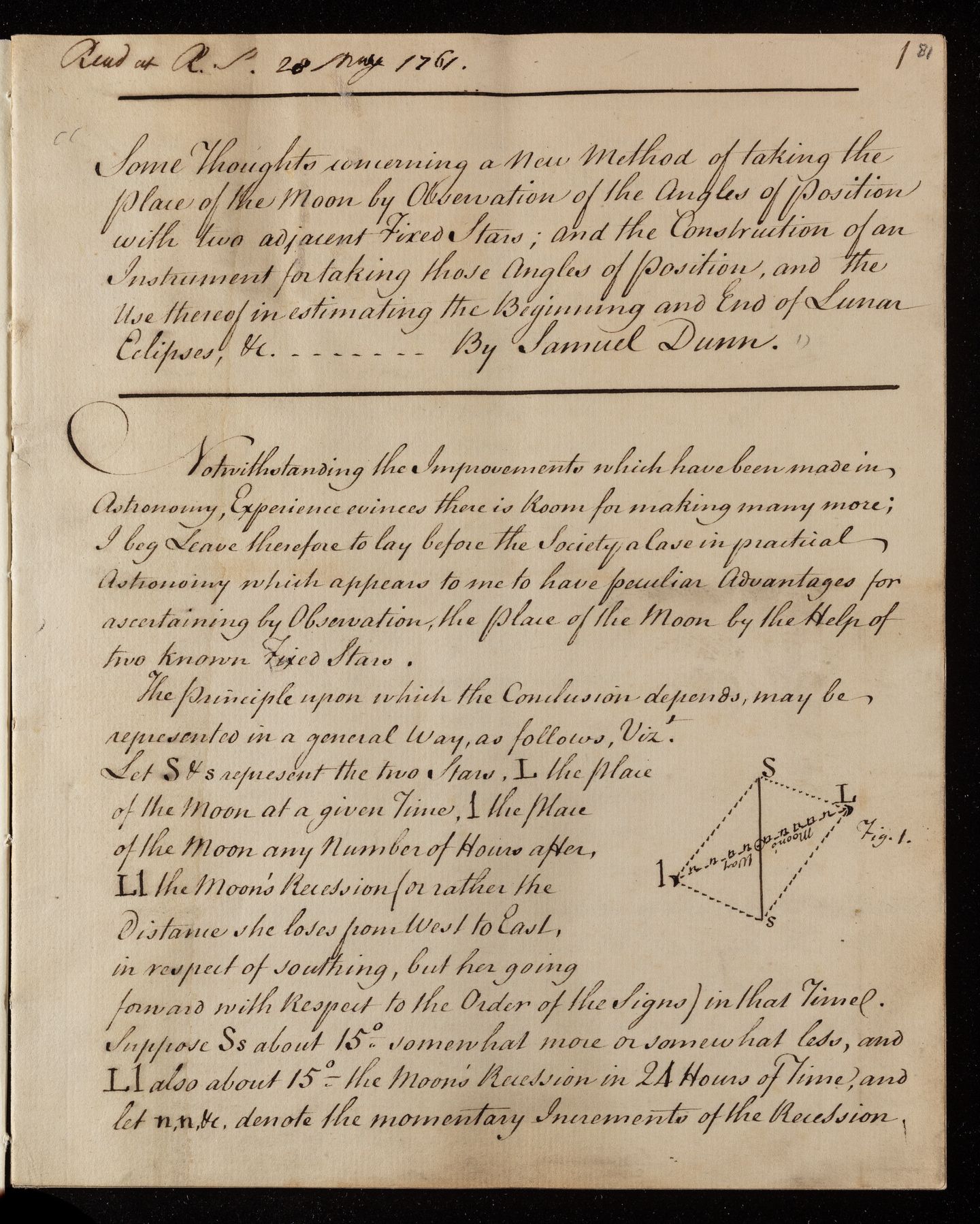 Paper, 'A new method for taking the place of the Moon' by Samuel Dunn ...