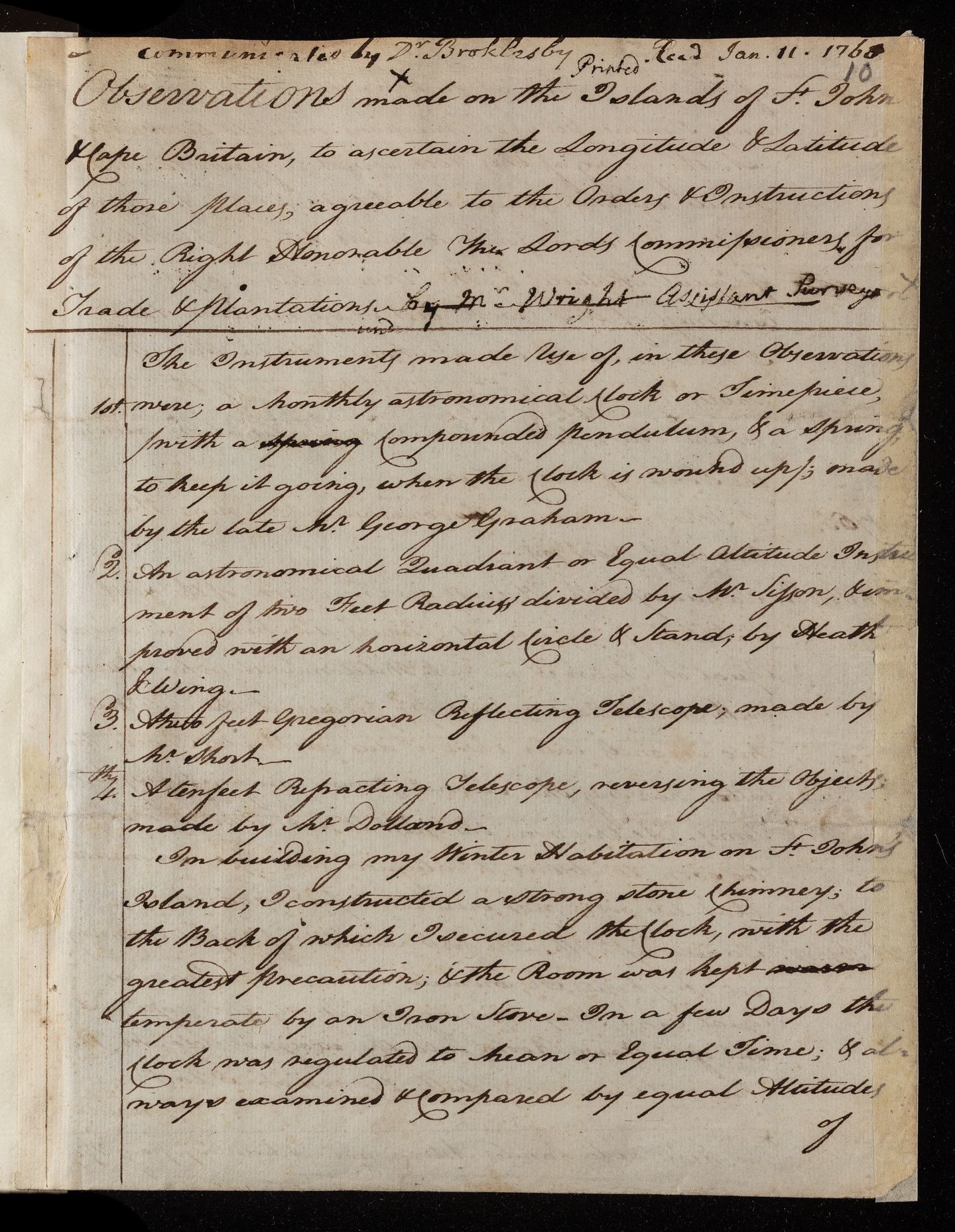 Paper, 'The latitude and longitude of the islands of St John and Cape ...