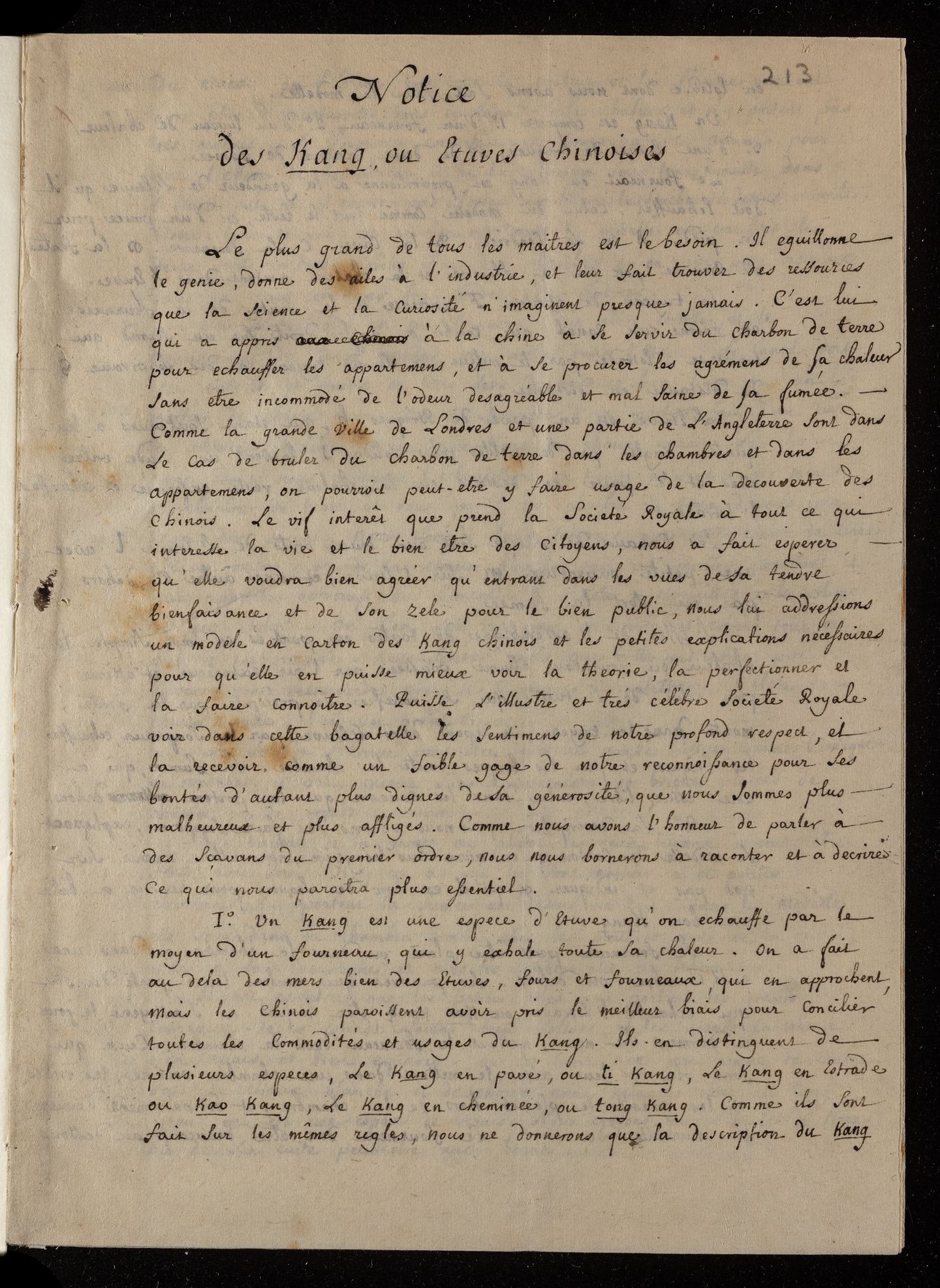 Letter, 'Of the manner in which the Chinese heat their rooms' by ...