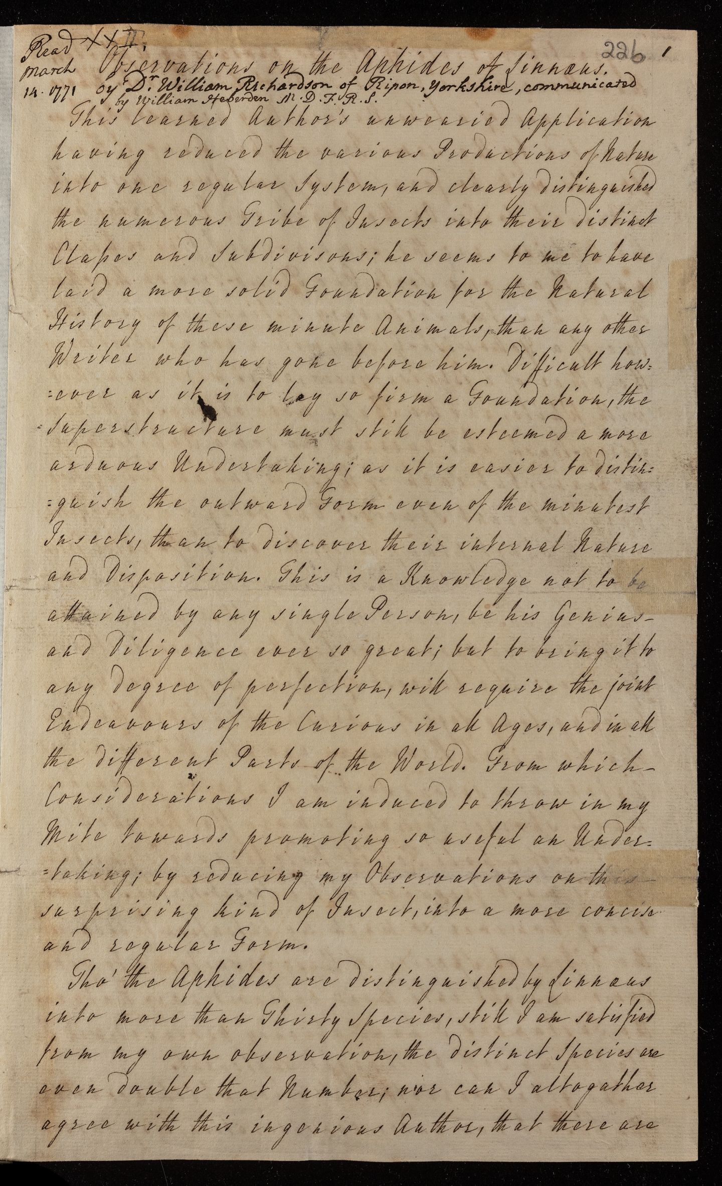 Paper, 'Of the aphides of Linnaeus' by William Richardson | The Royal ...