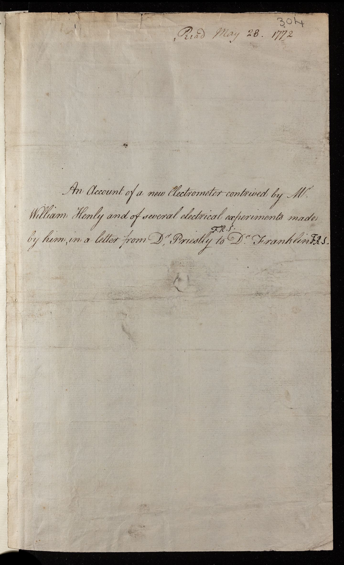 Letter, 'Of a new electrometer by William Henley; and of several ...