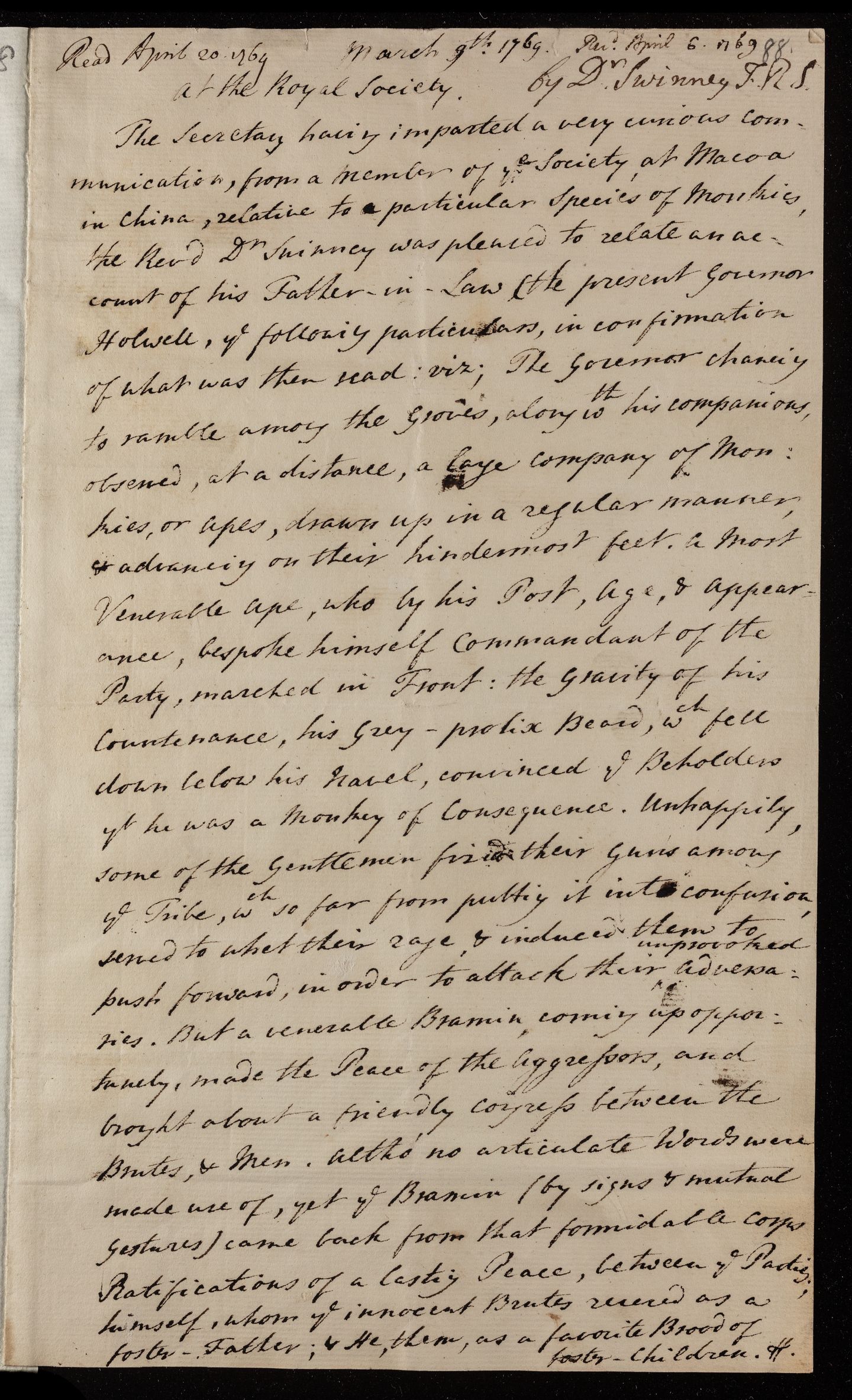 Paper, 'Of Macao monkeys' by Sidney Swinney | The Royal Society ...