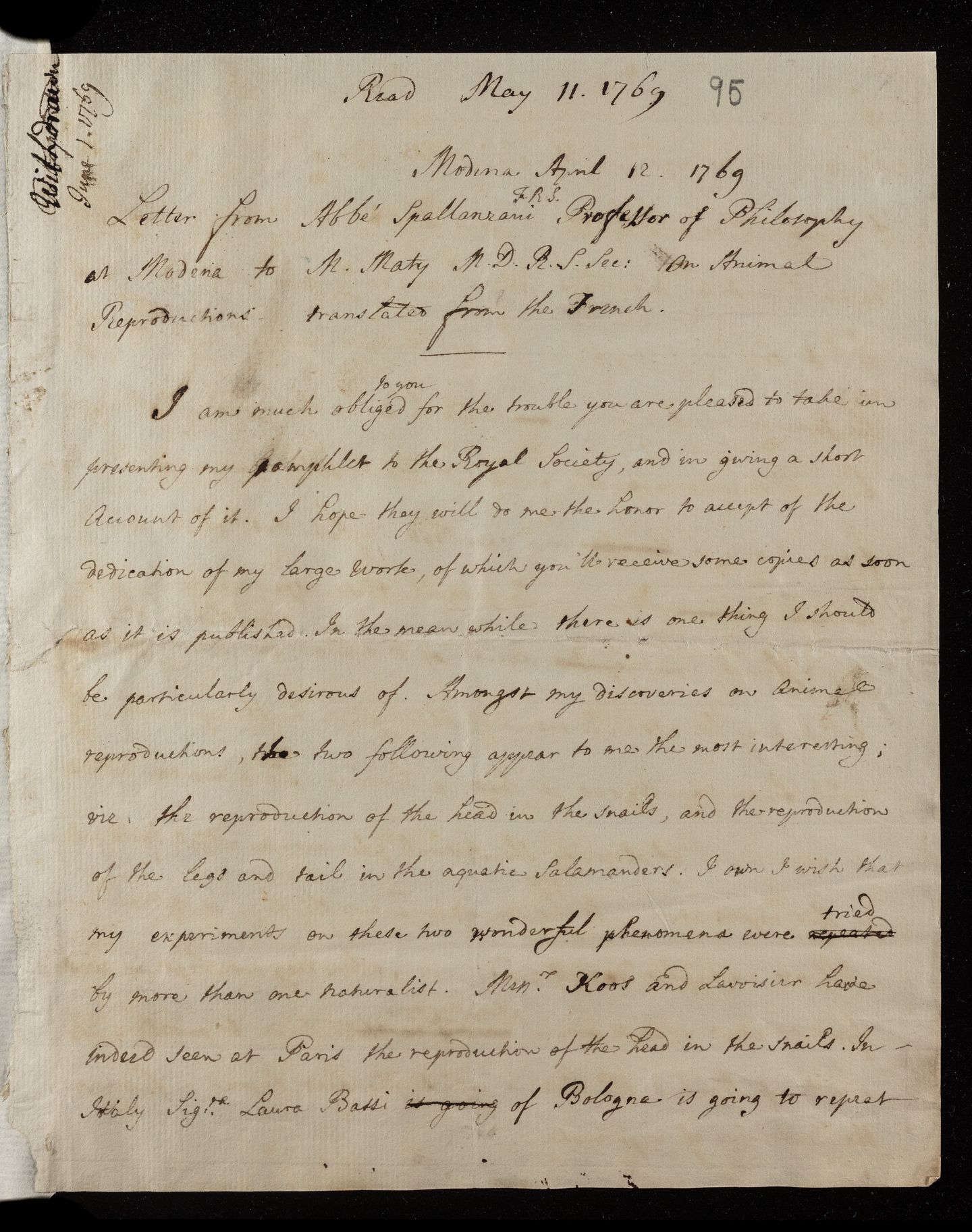 Letter, 'Thanks for presenting his work to the Royal Society' from ...