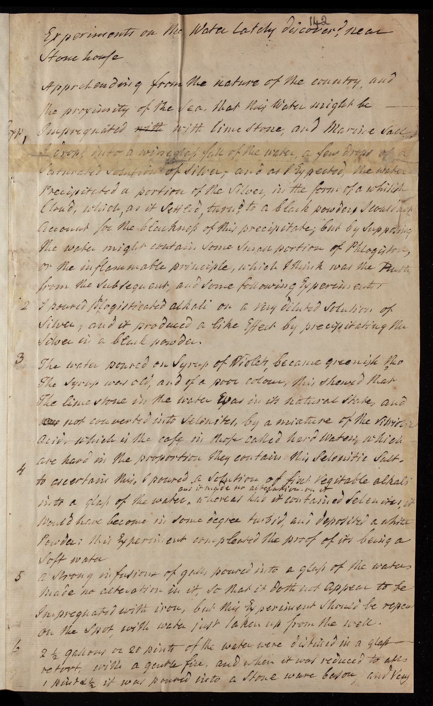 Letter, 'Experiments on the water lately discovered near Stonehouse ...