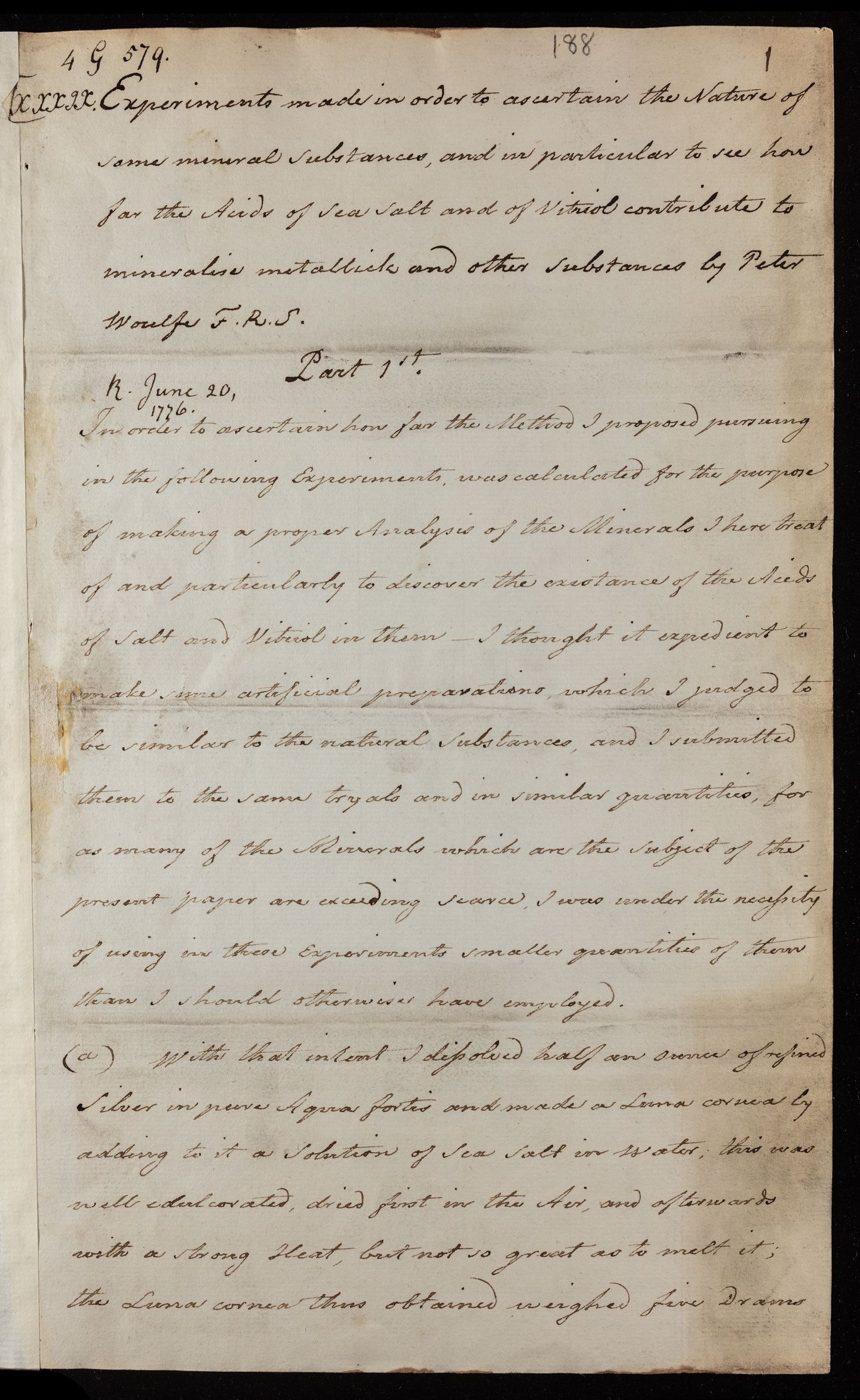 Paper, 'Experiments made to ascertain the nature of some mineral bodies ...