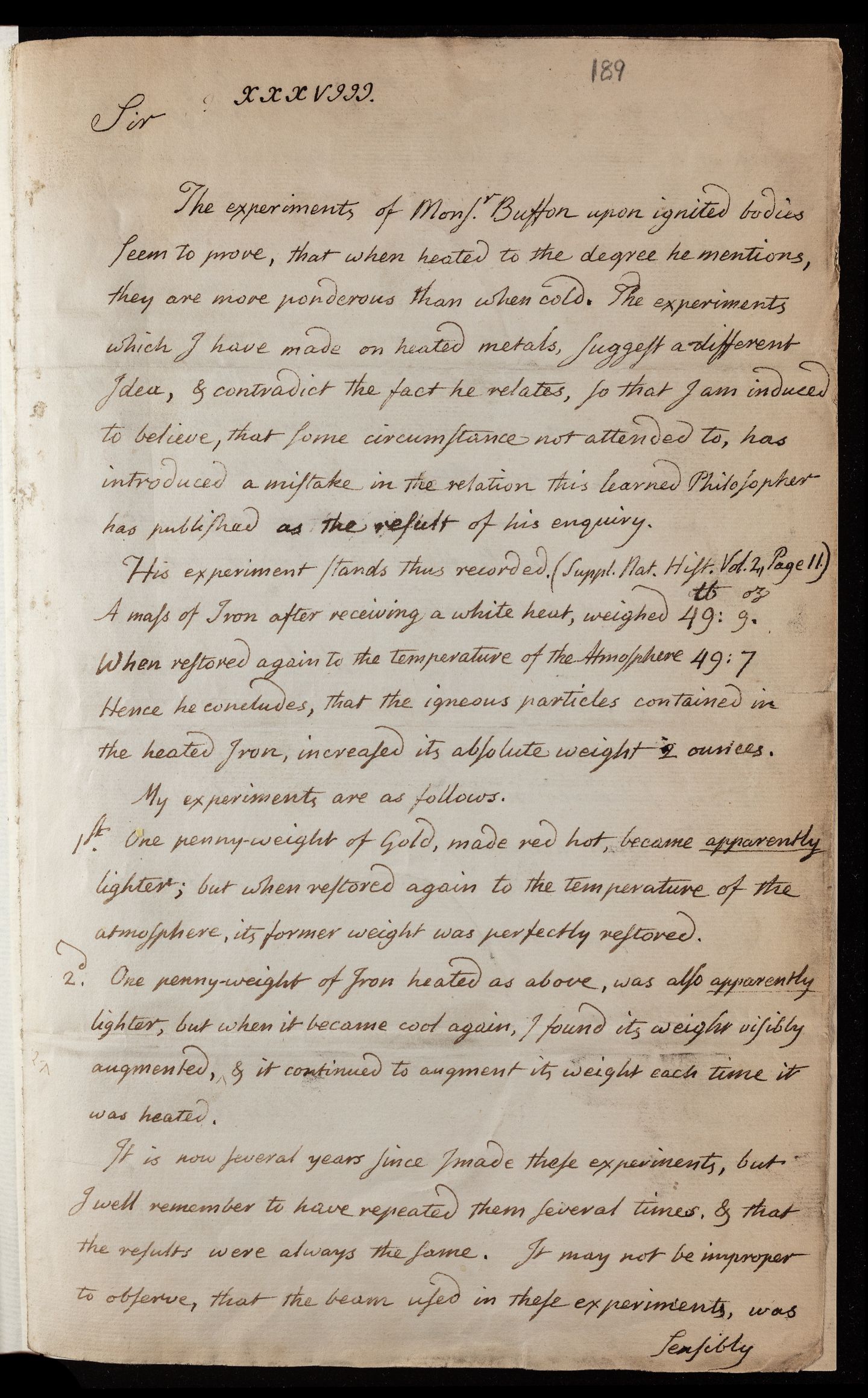 Letter, 'Of ignited substances' from John Whitehurst to James Stuart ...