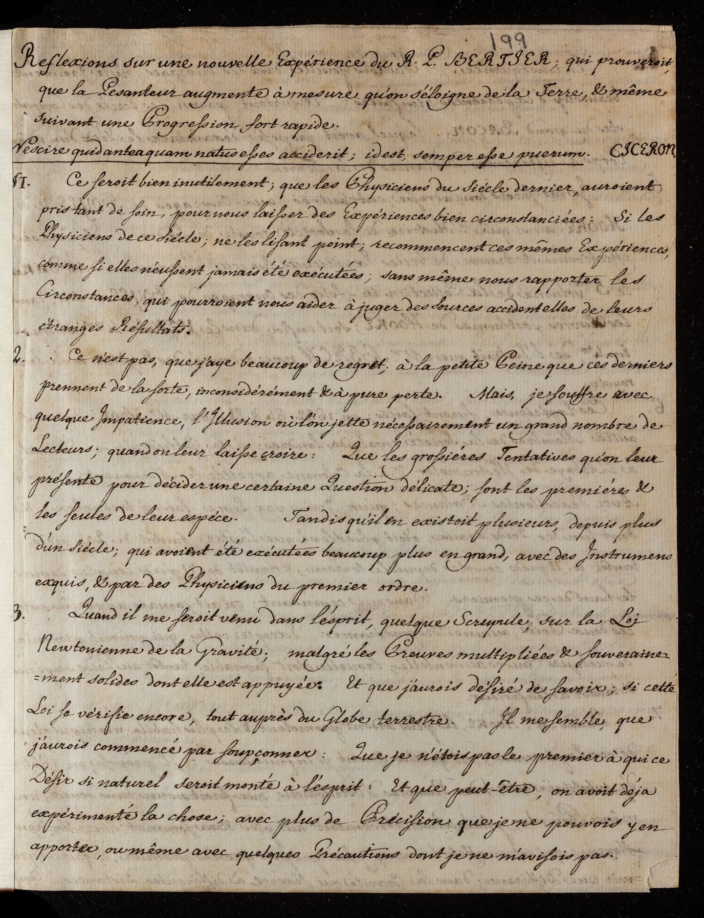 Paper, 'Of experiments on weight in relation to the earth' by George ...