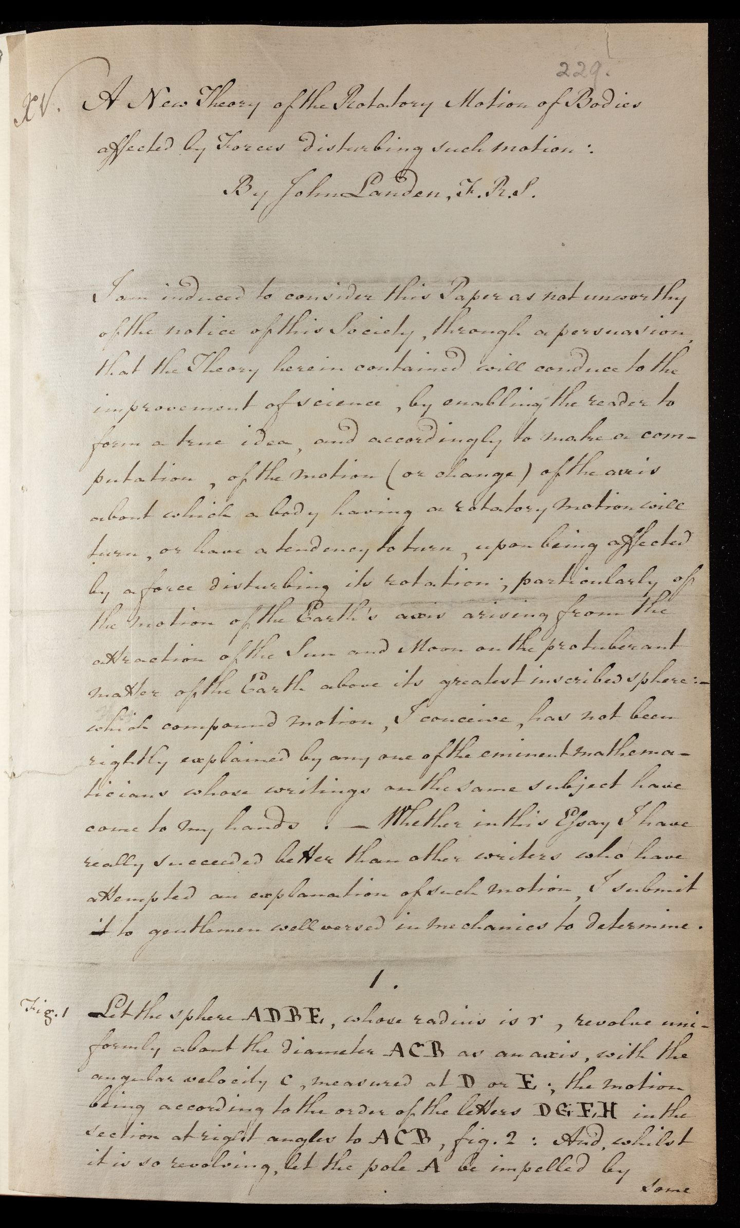 Paper, 'An account of a new theory of rotatory motion of bodies' by ...