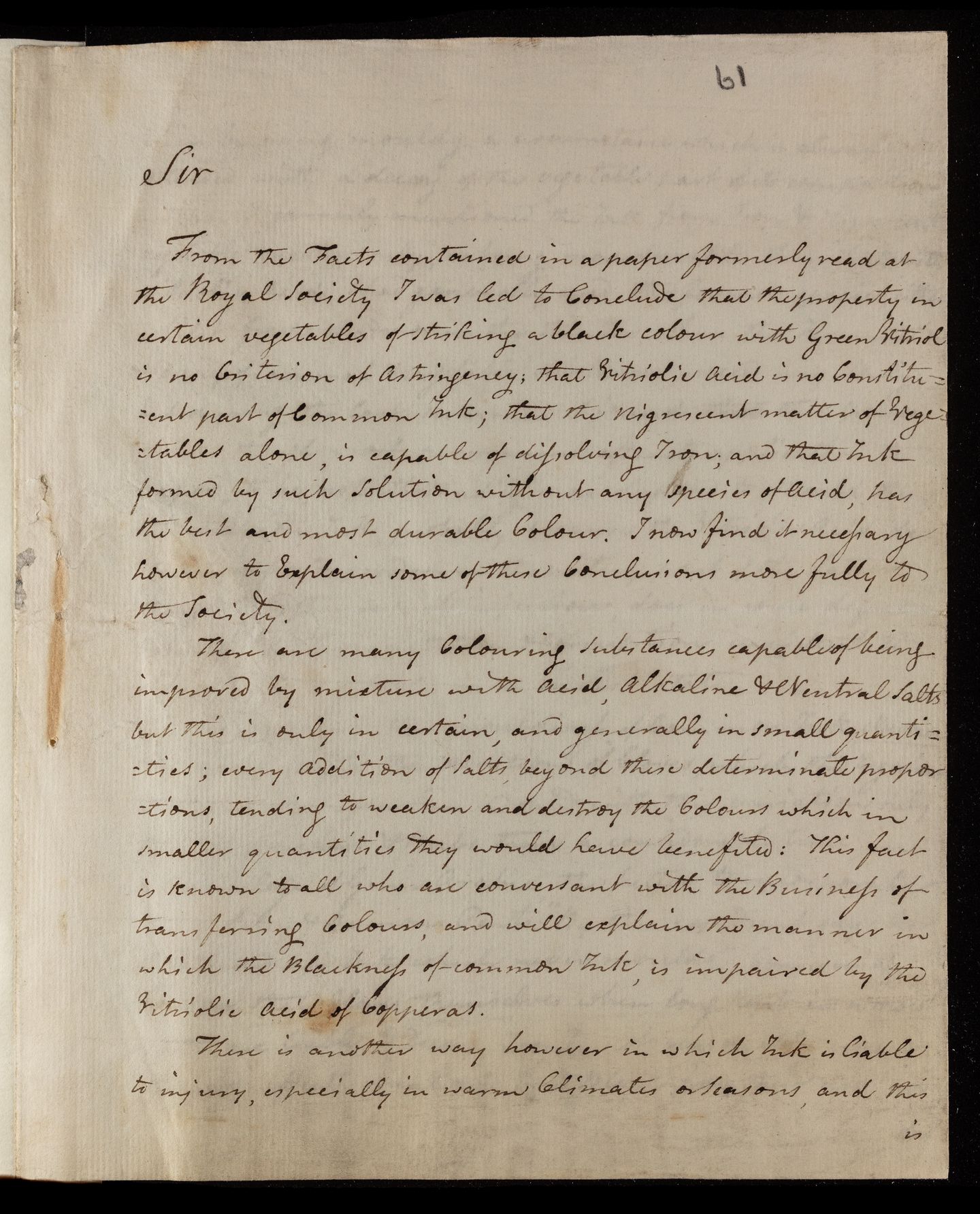 Letter, 'Of ink' from Edward Bancroft to Samuel Horsley | The Royal Society: Science in the Making