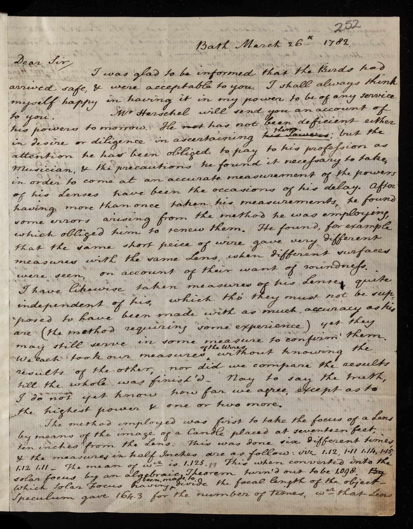 Letter, 'Of William Herschel's lenses' from William Watson to unknown ...