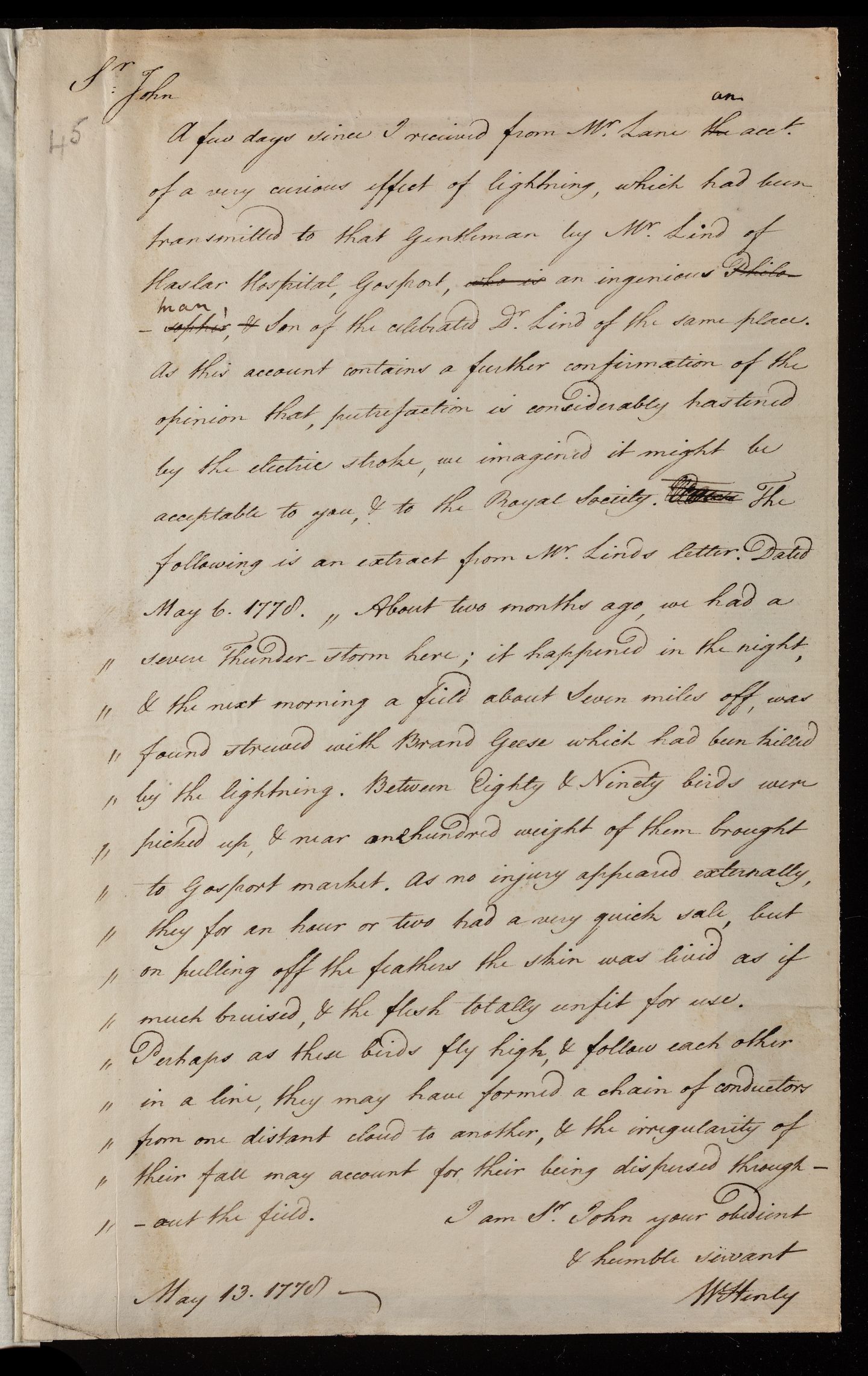 Letter, 'Of putrefaction hastened by electricity; and observation by Mr ...