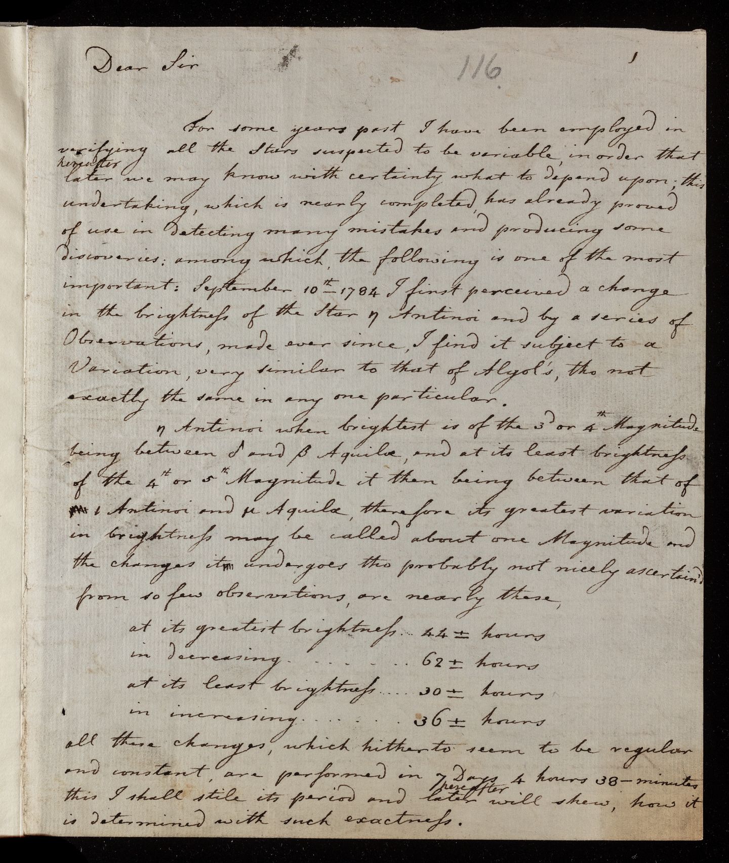 Letter, 'Of variable stars' from Edward Pigott to Henry Charles ...