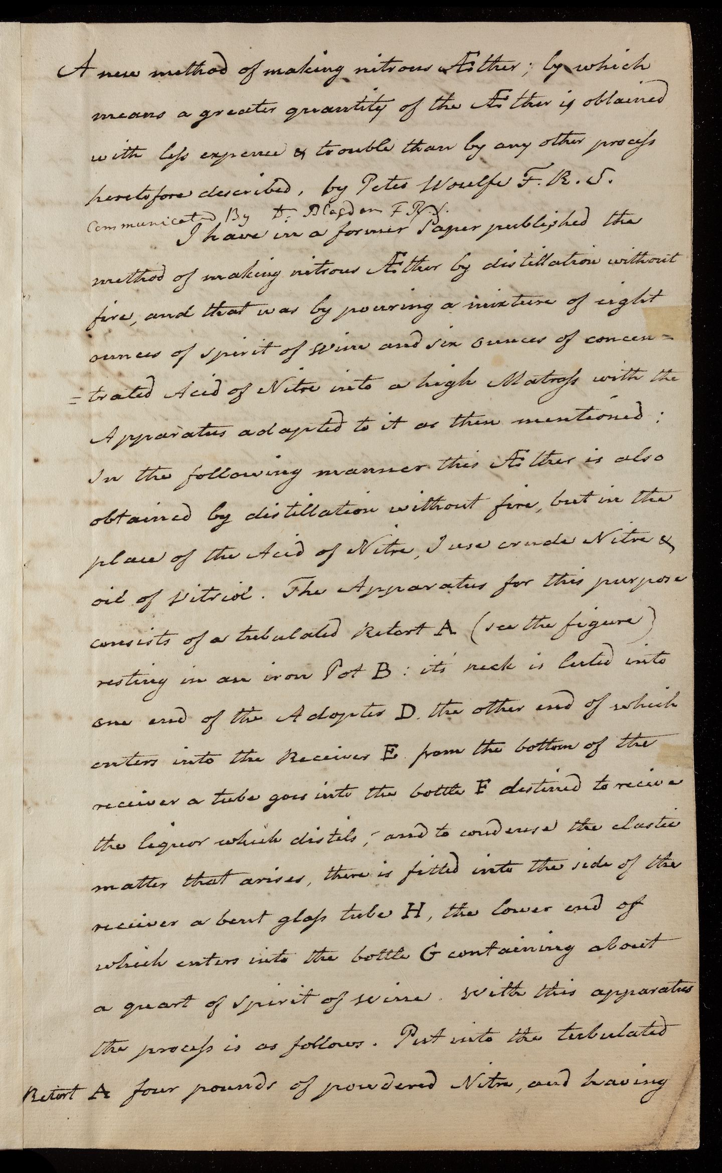 Paper, 'A new method of making nitrous ether' by Peter Woulfe | The ...