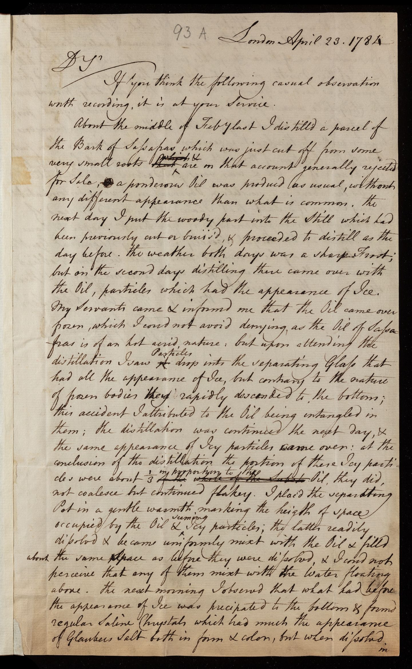 Letter, 'Of sassafras' from Thomas Willis to Peter Woulfe | The Royal ...