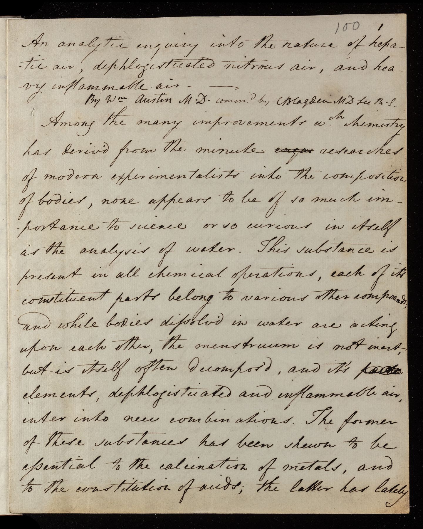 Paper, 'An analytic inquiry into the nature of hepatic air ...