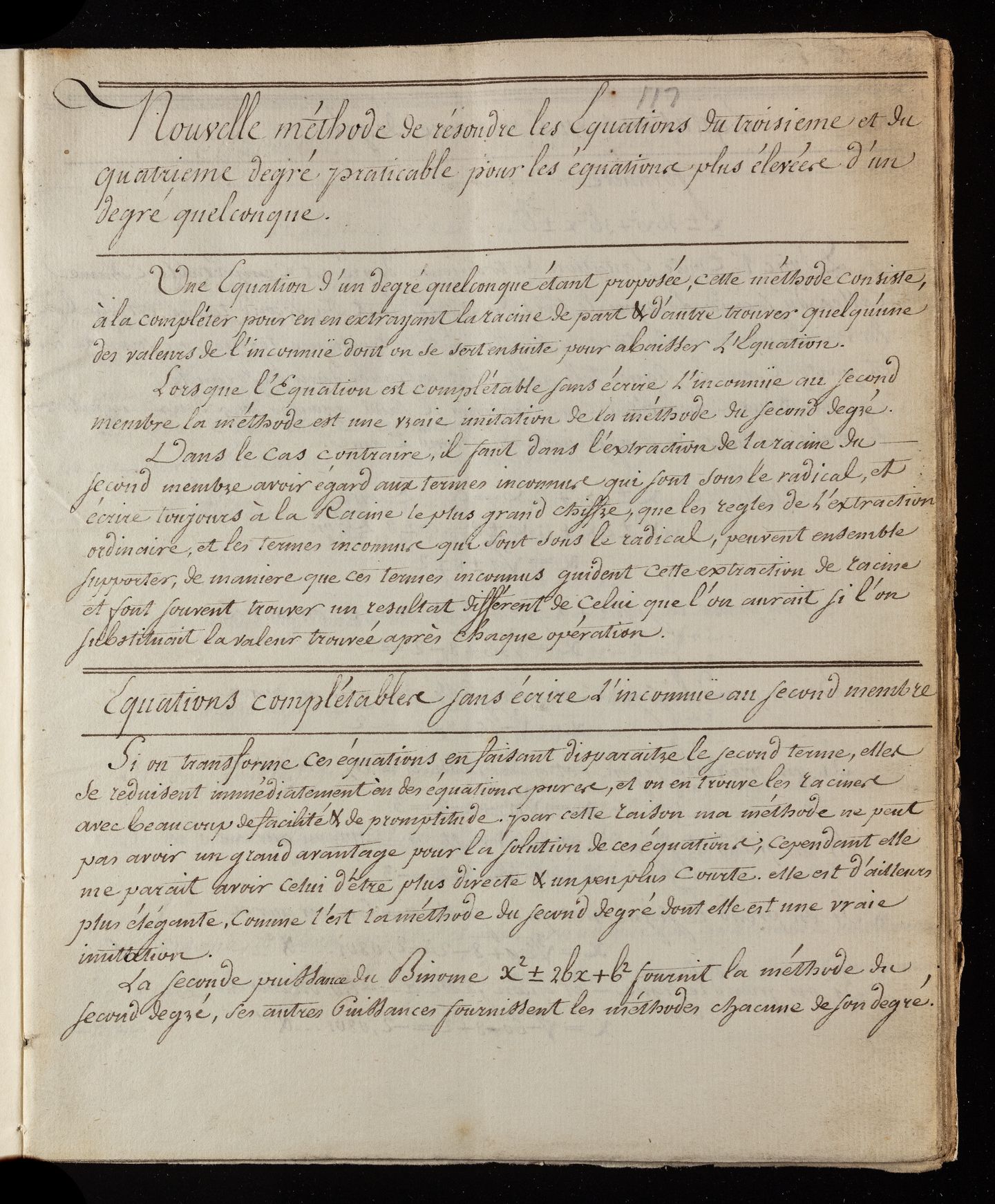 Paper, 'Nouvelle methode de resoudre les equations du 3me et 4me degre ...