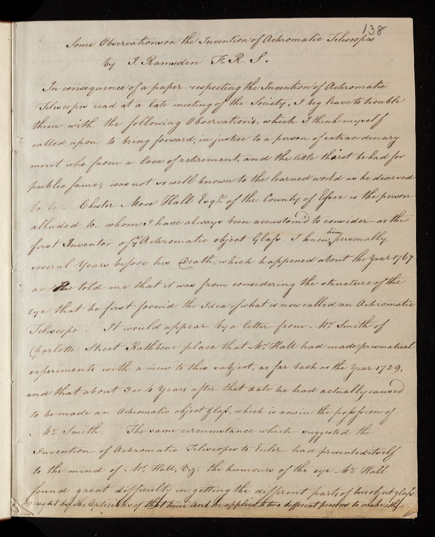 Paper, 'Some observations on the invention of achromatic telescopes' by ...