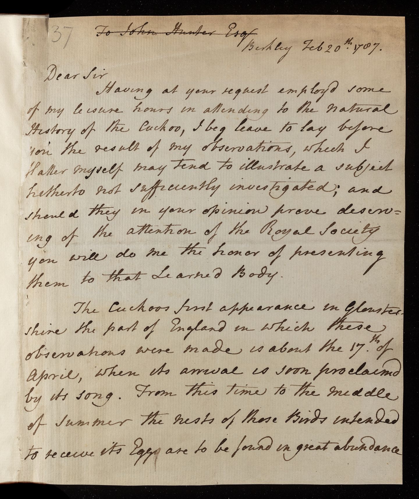 Letter, 'Observations on the cuckoo and on the emigration of birds ...