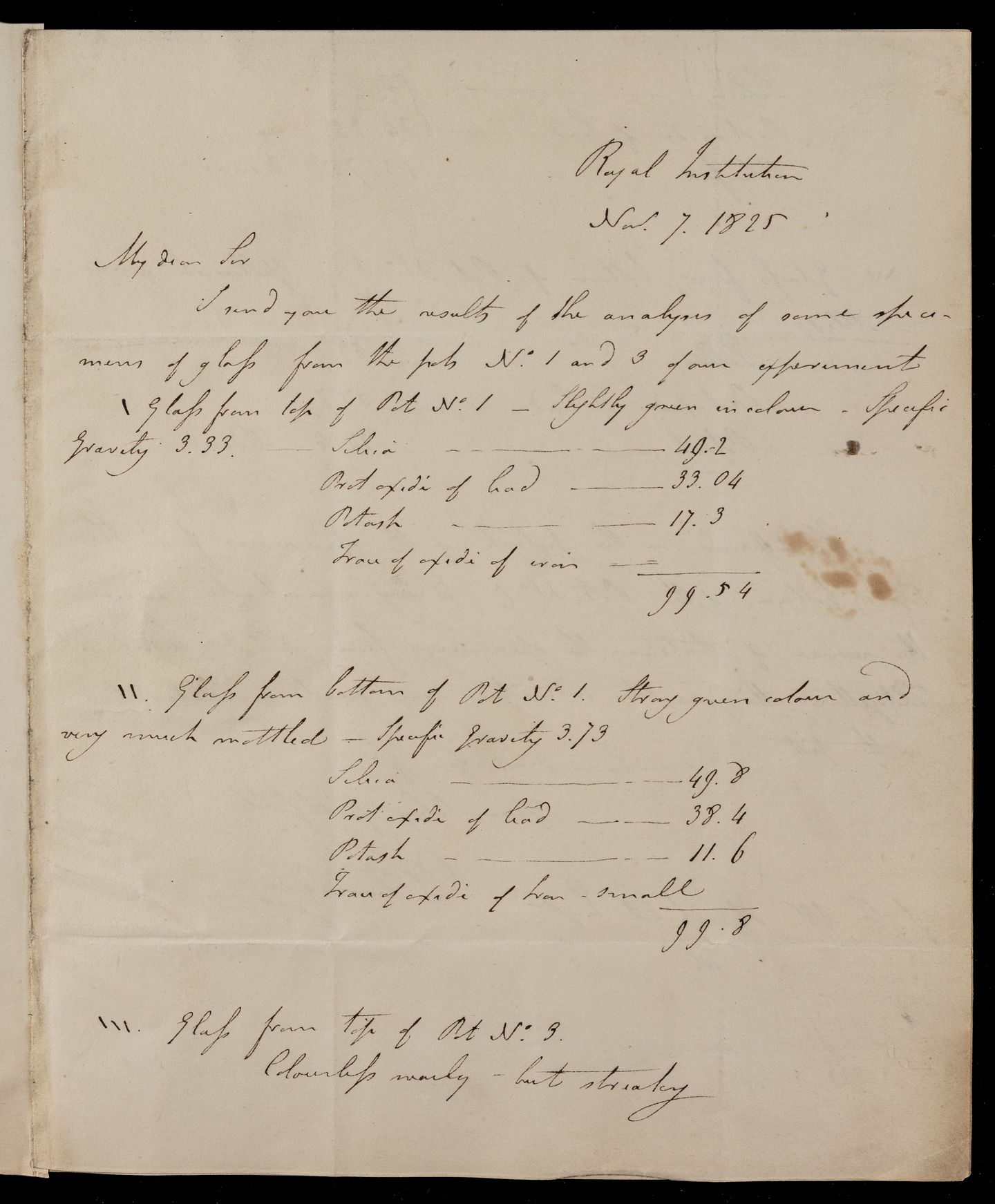 Letter from Michael Faraday, Royal Institution, to J F W Herschel, Secretary, Royal Society ...