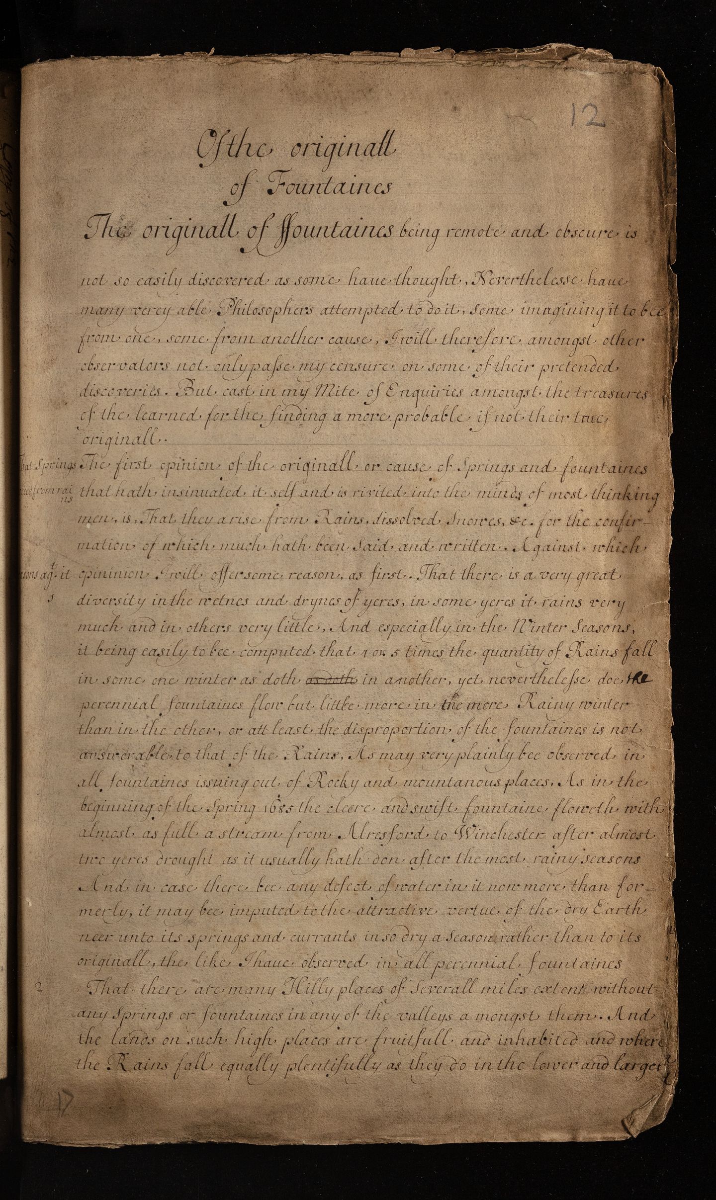 Of the originall of Fountaines [by Robert Plot] | The Royal Society ...