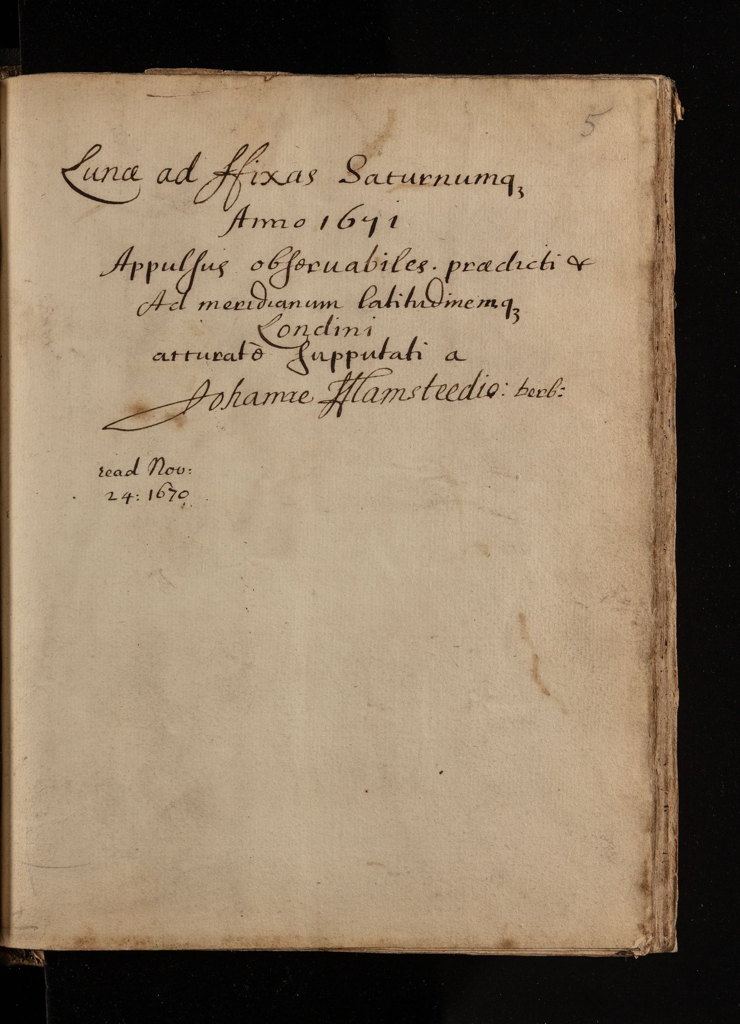 Luna ad Fixas Saturnum, anno 1671. Appulsus observabiles predicti et Ad ...