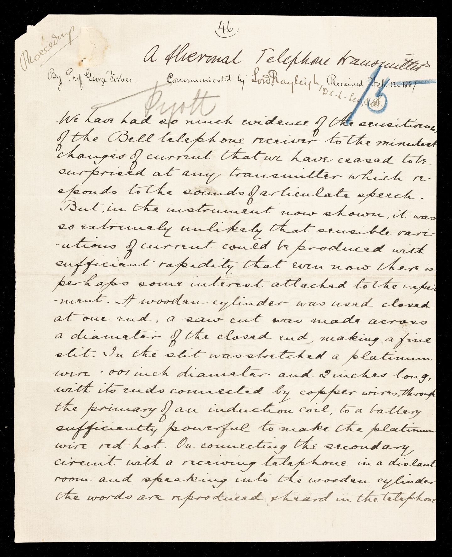 Paper, 'A thermal telephone transmitter' by George Forbes | The Royal ...