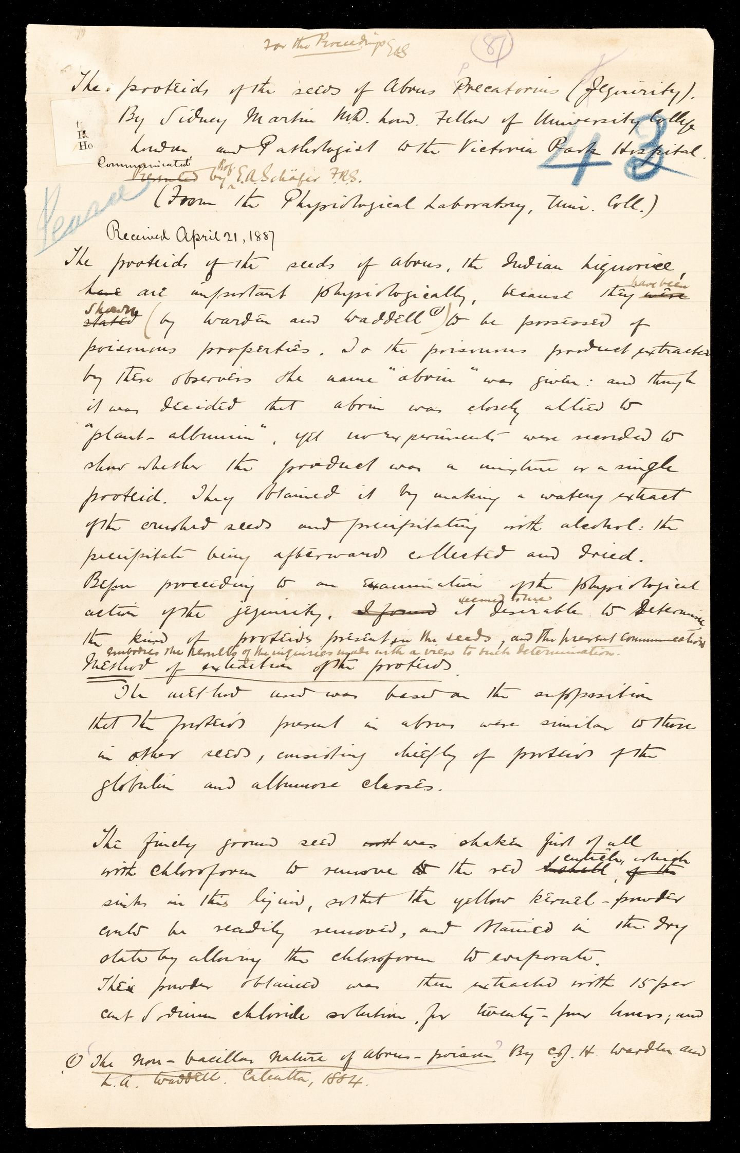 Paper, 'The proteids of the seeds of Abrus precatorius (jequirity)' by ...