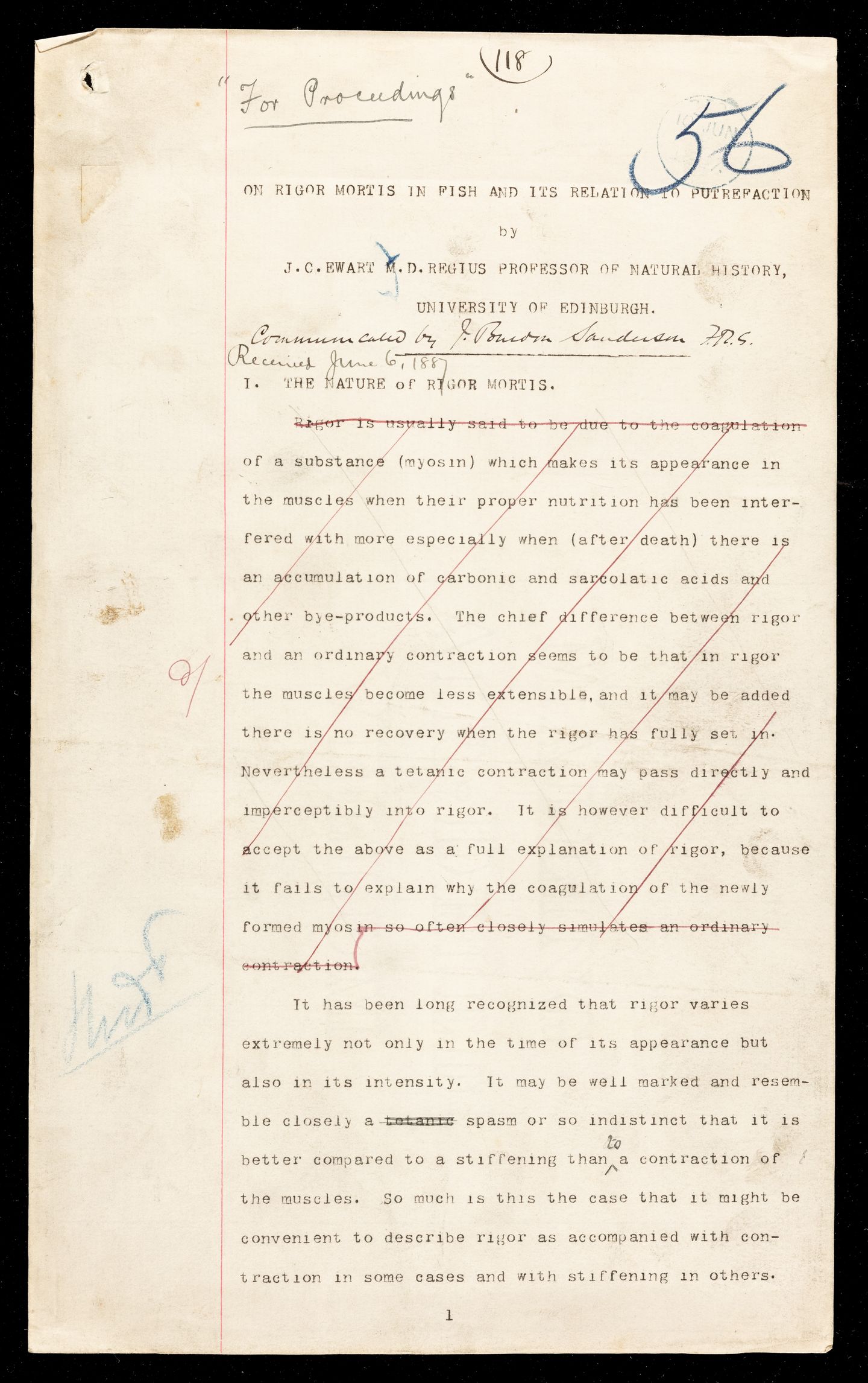 Paper, 'On rigor mortis in fish, and its relation to putrefaction' by J ...