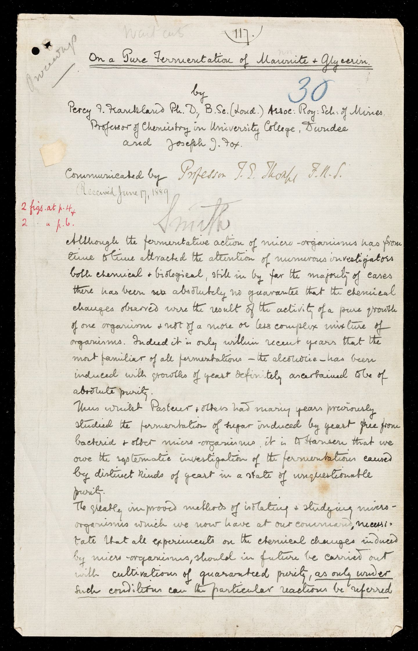 Paper, 'On a pure fermentation of mannite [mannitol] and glycerin' by ...