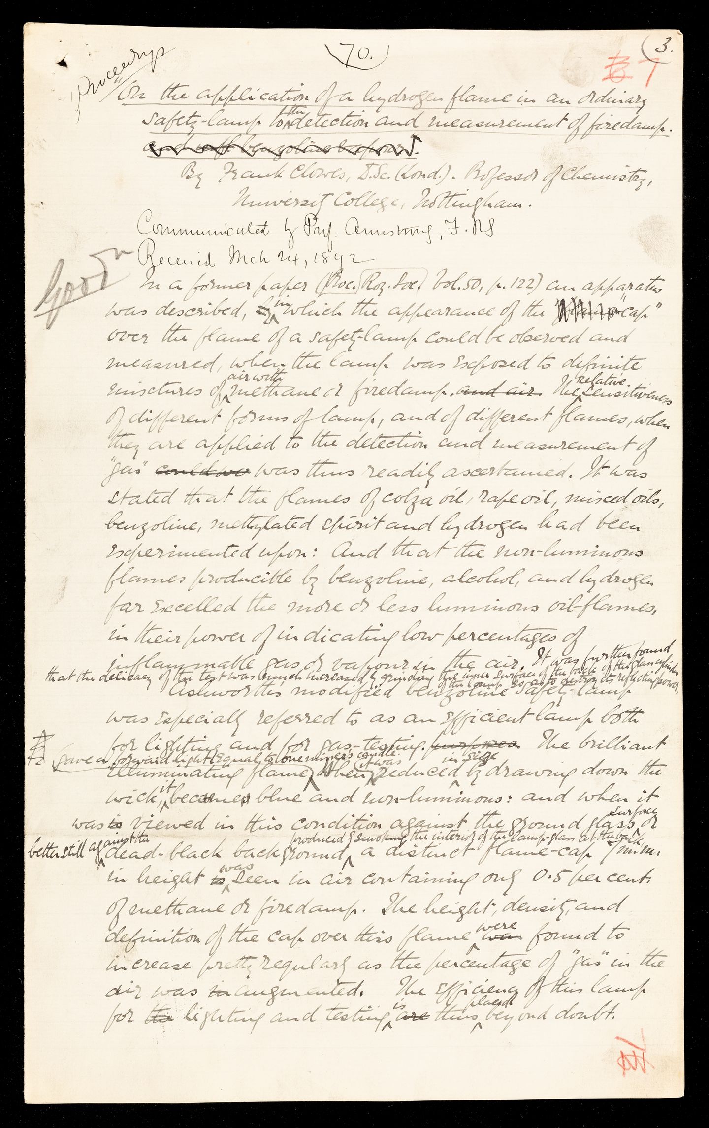 Paper, 'On the application of a hydrogen flame in an ordinary safety ...