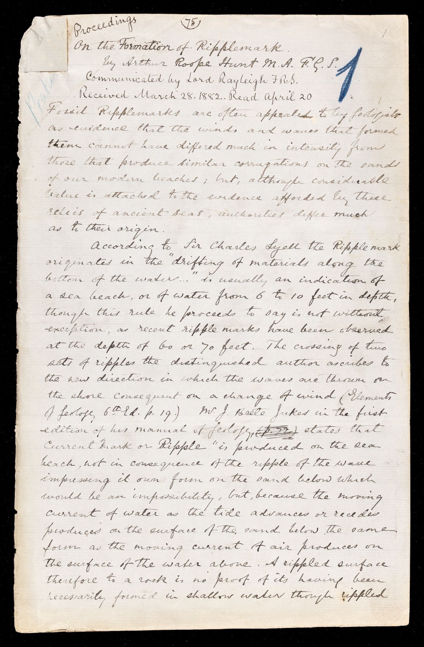 Paper, 'On the formation of ripplemark' by Arthur Roope Hunt | The ...