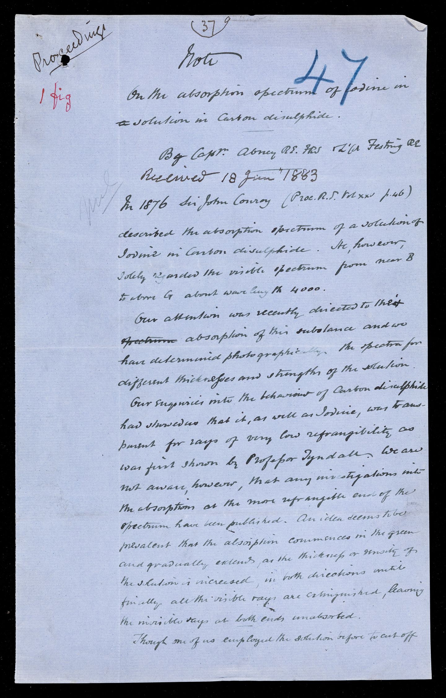 Paper, 'Note on the absorption spectrum of iodine in a solution in ...