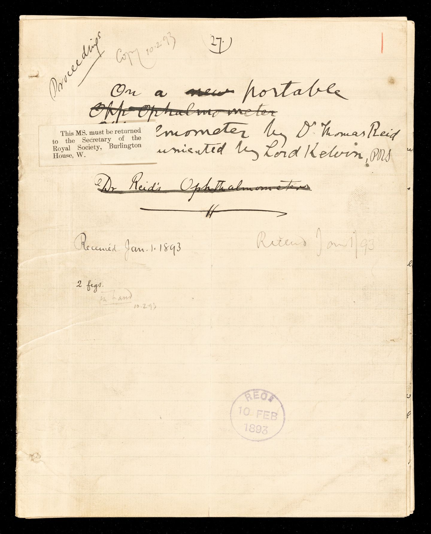 Paper, 'On a portable ophthalmometer' by Thomas Reid | The Royal ...