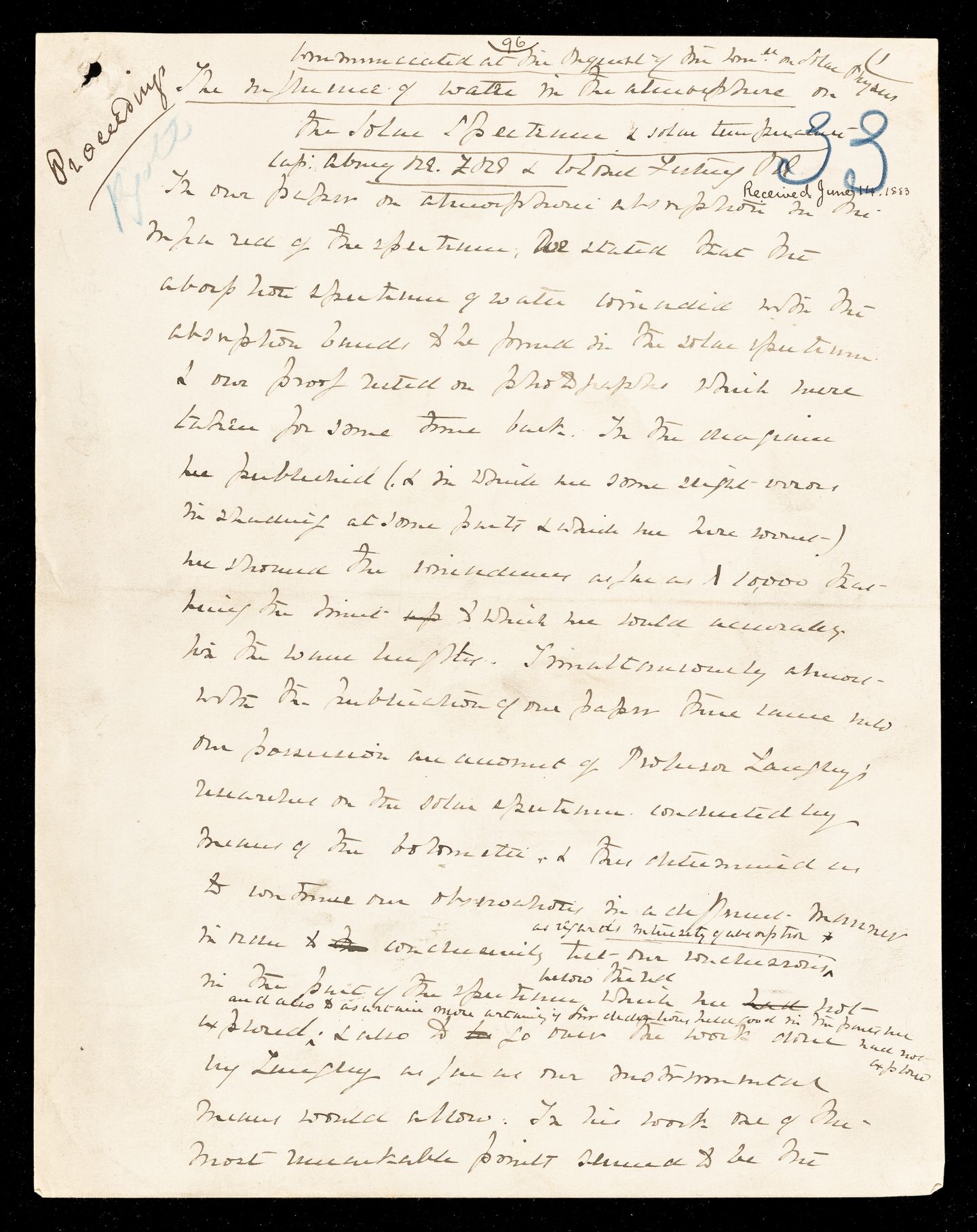 Paper, 'The influence of water in the atmosphere on the solar spectrum ...