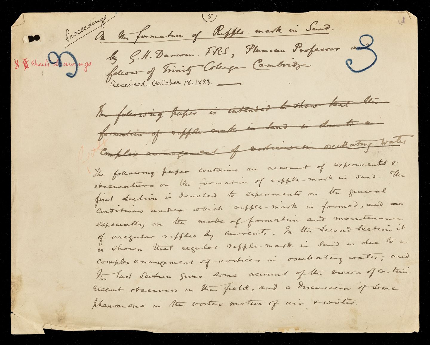 Paper, 'On the formation of ripple-mark in sand' by G H [George Howard ...