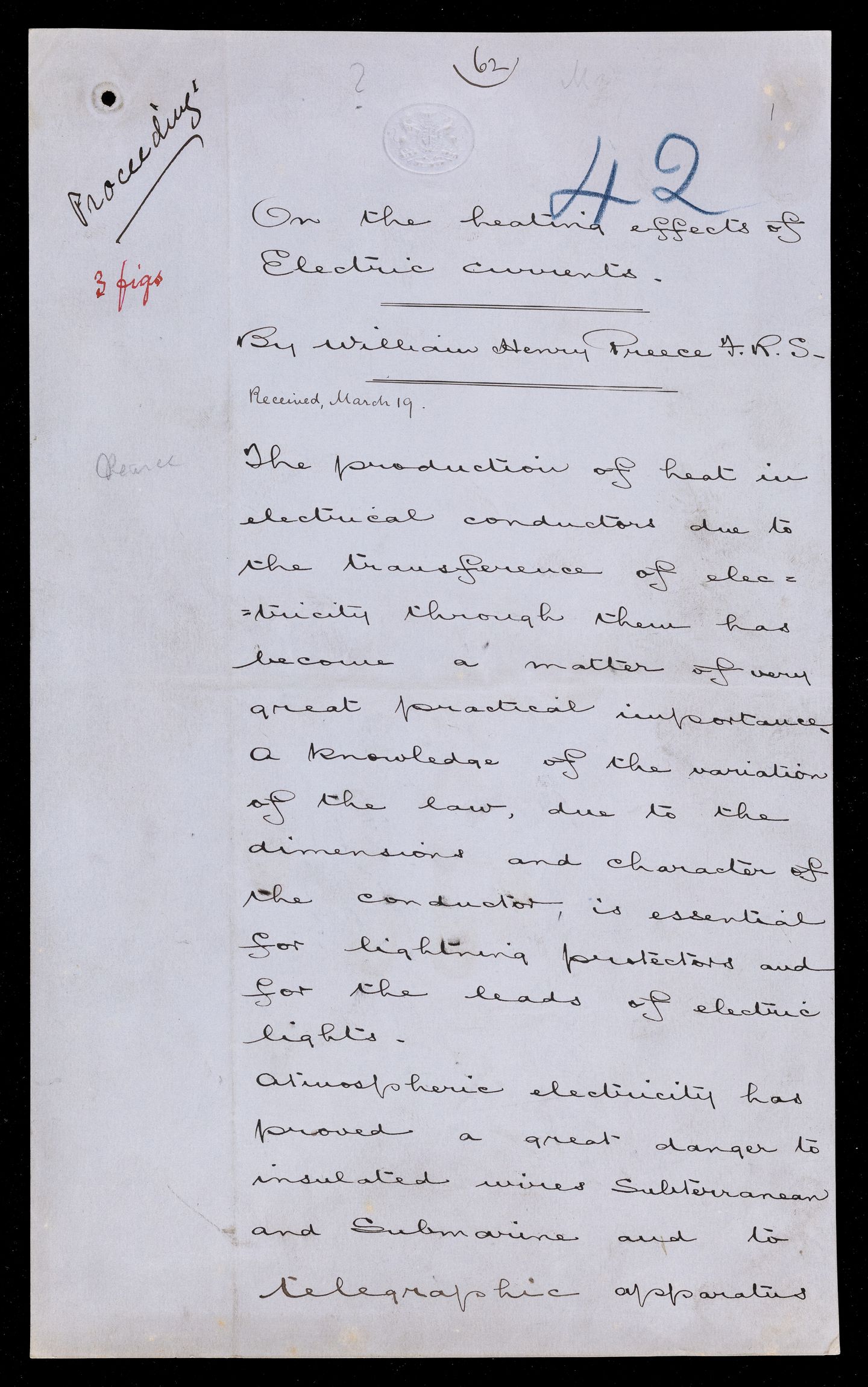 Paper, 'On the heating effects of electric currents' by W H [William ...