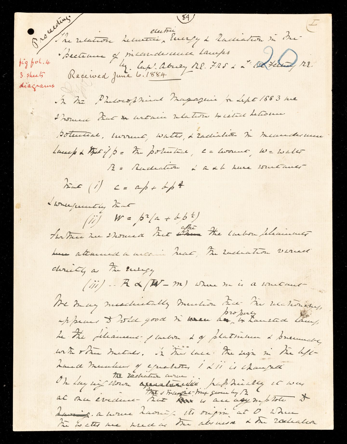 Paper, 'The relation between electric energy and radiation in the ...