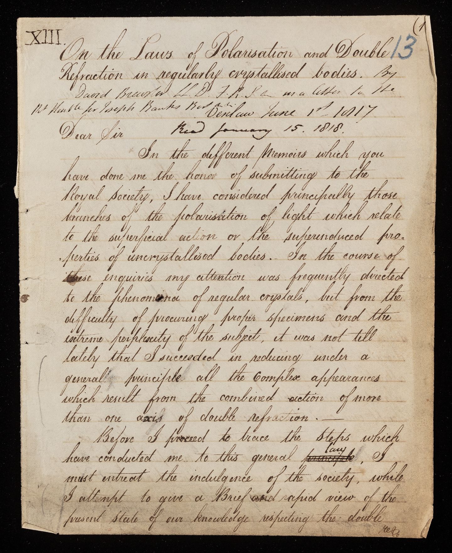 Paper, 'On the laws of polarisation and double refraction in regularly ...