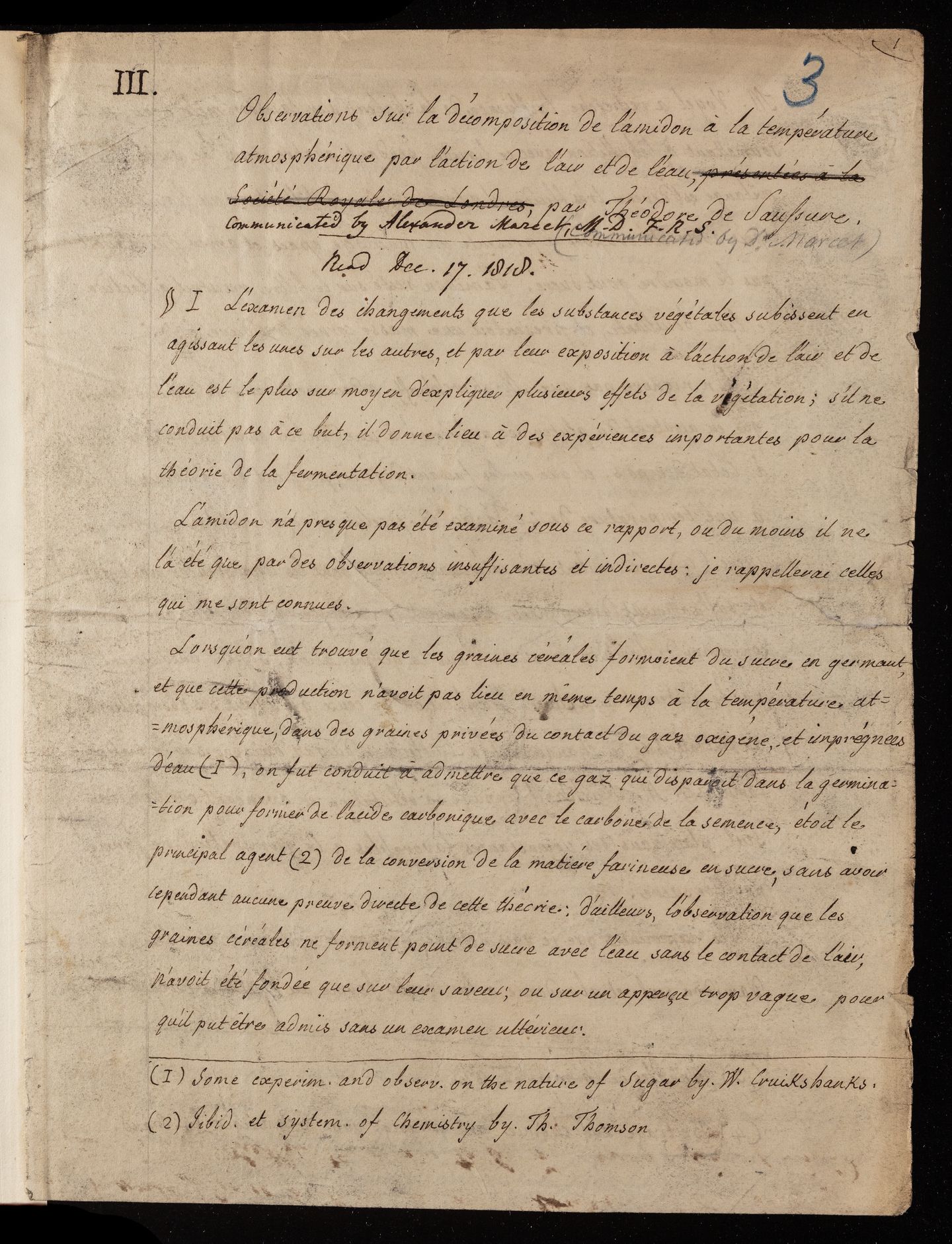 Paper, 'Observations sur la décomposition de l'amidon à la température ...