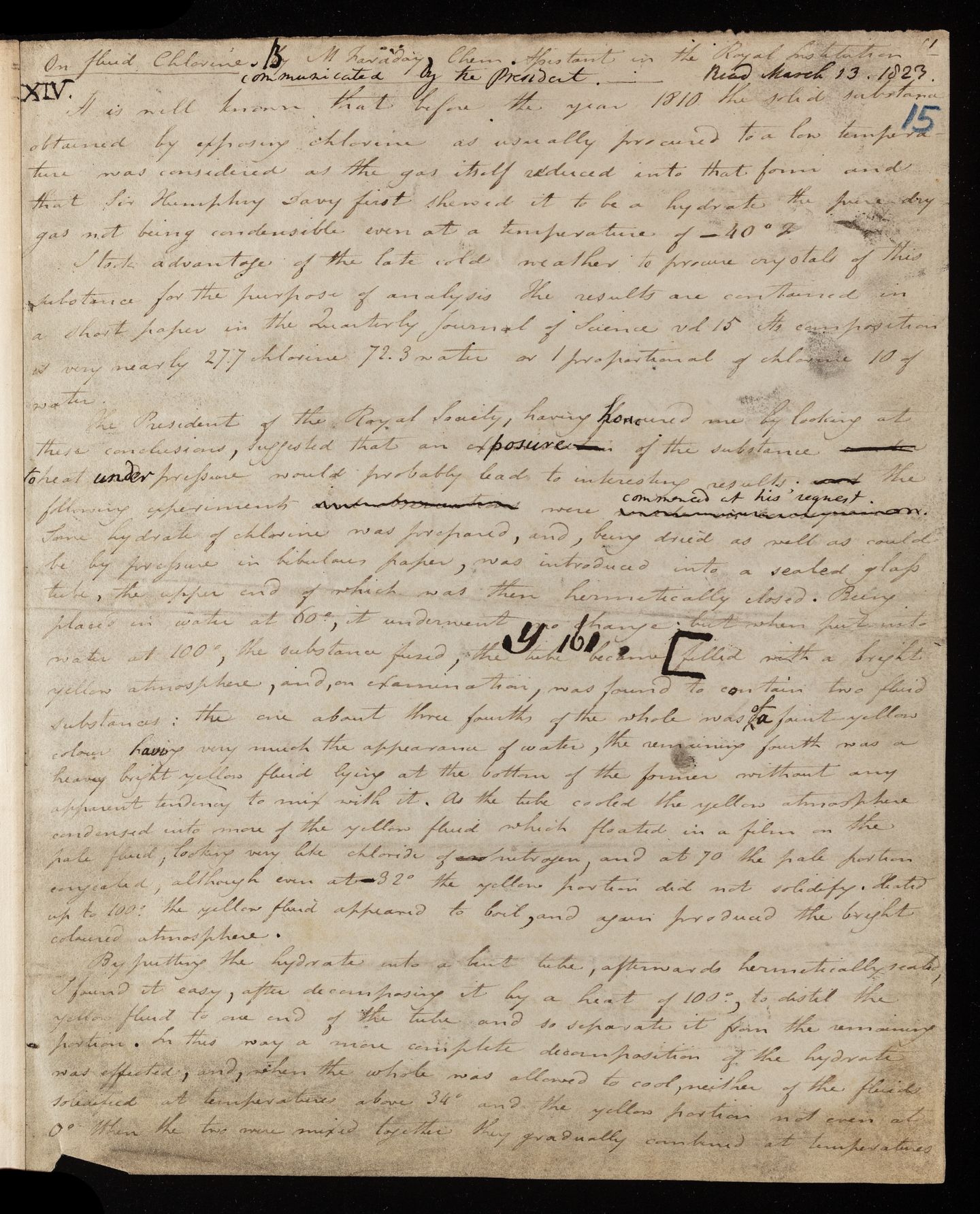 Paper, 'On fluid chlorine' by M [Michael] Faraday | The Royal Society ...
